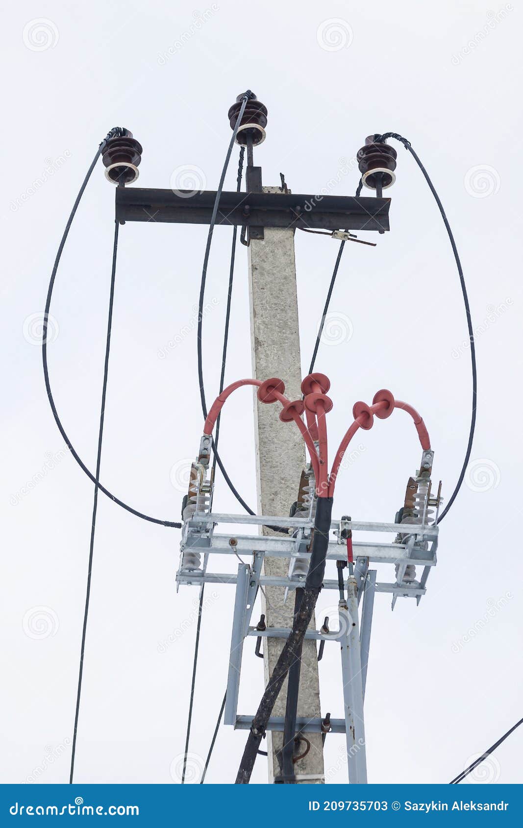 Supports of Power Lines. Power Lines and Posts. Detailed Close-up Stock ...
