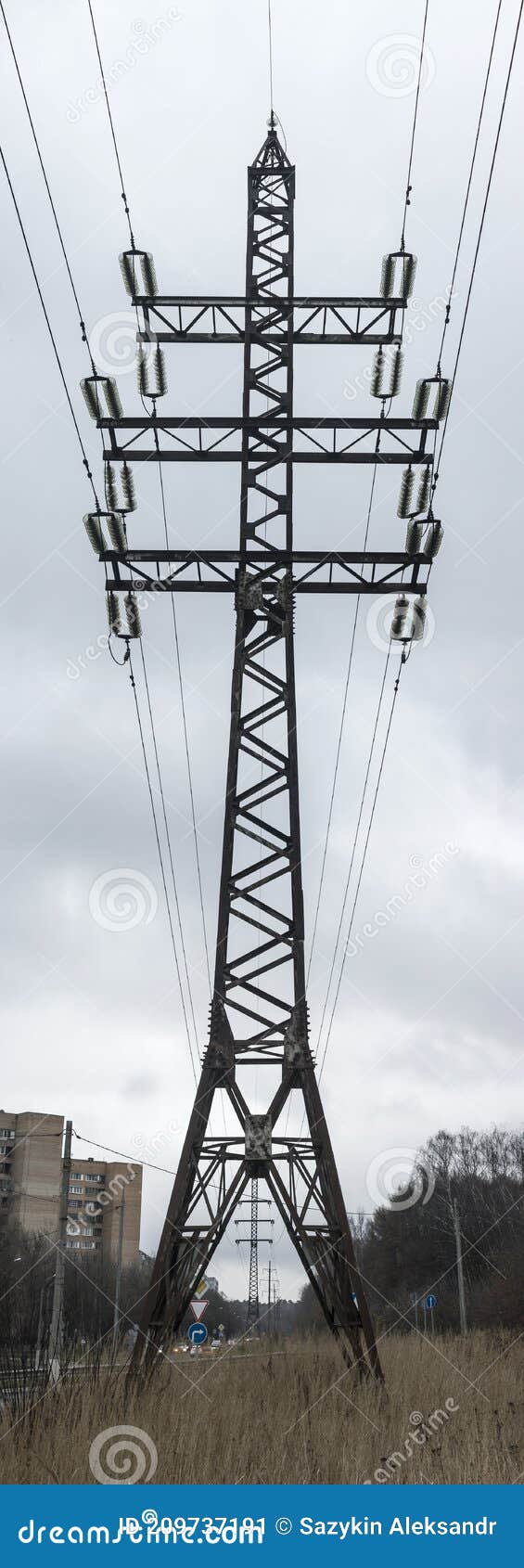 Supports of Power Lines. Power Lines and Posts. Detailed Close-up Stock ...