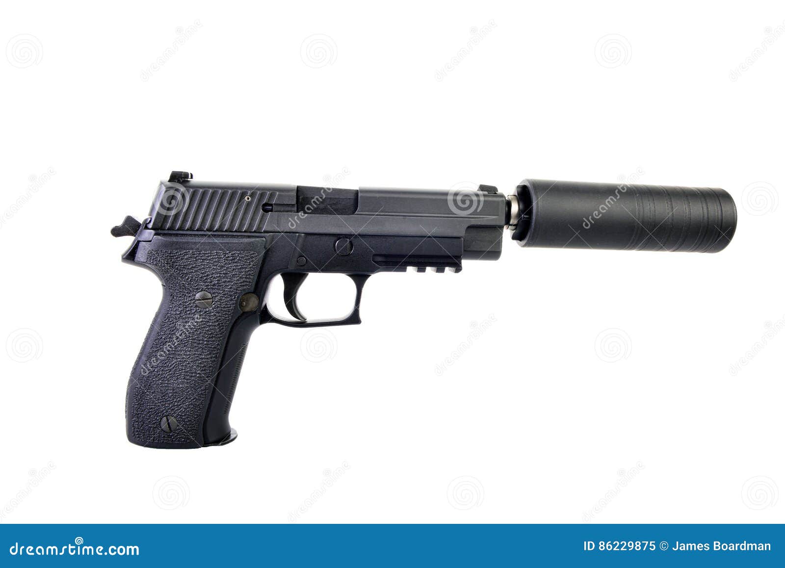 Suppressed Pistol with Cocked Hammer Ready To Fire Stock Image - Image ...