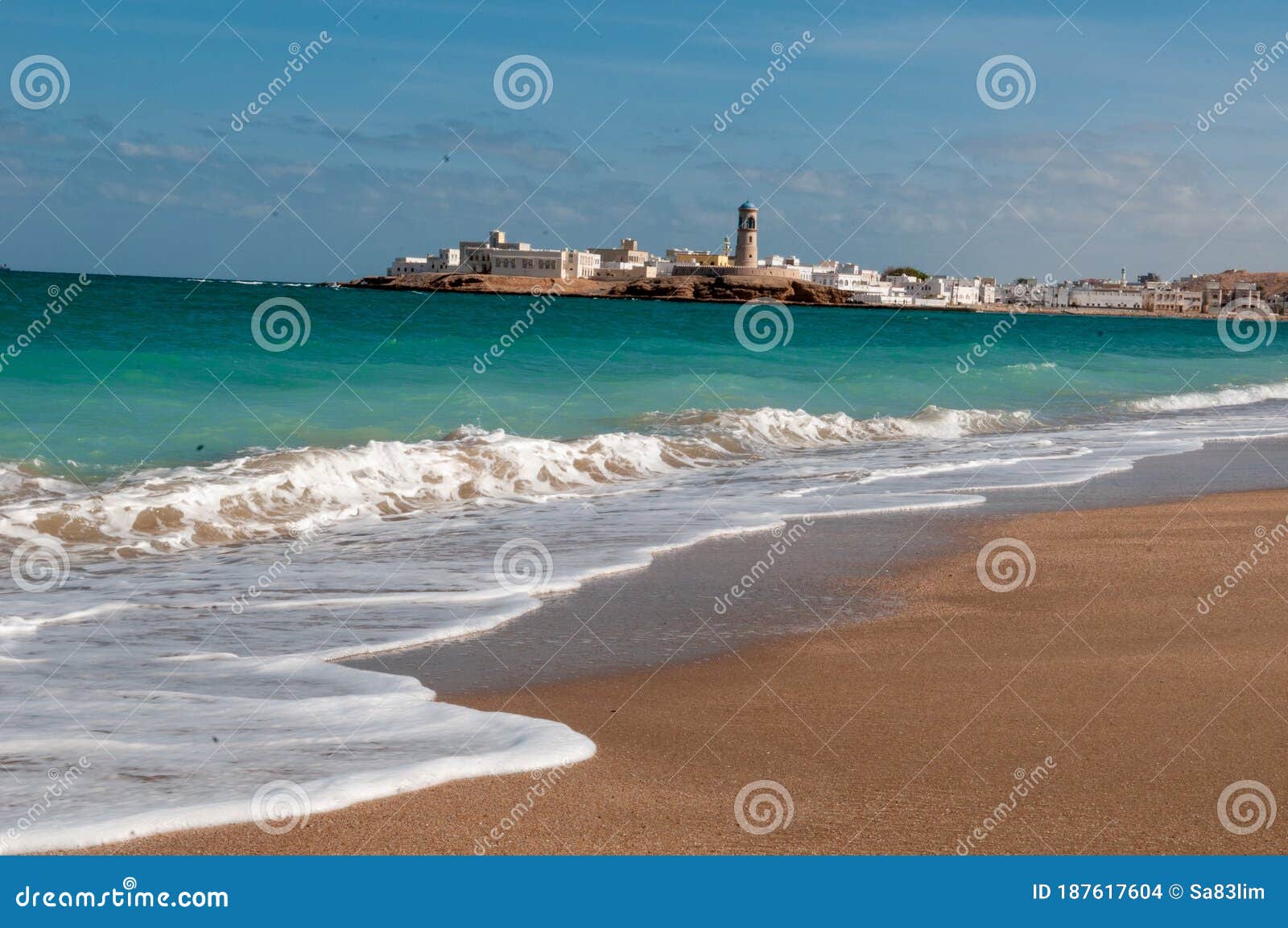 Sur Beach and the Light House in the Horizon, Oman Stock Photo - Image ...