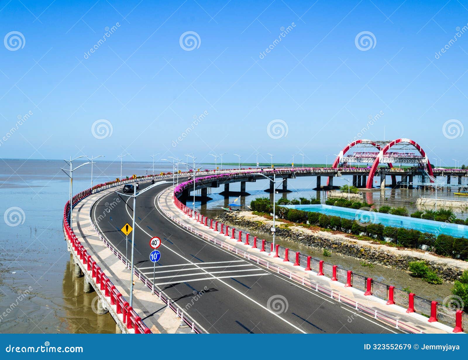 Surabaya Bridge: a Majestic Curved Pathway Over the Sea Stock Image ...