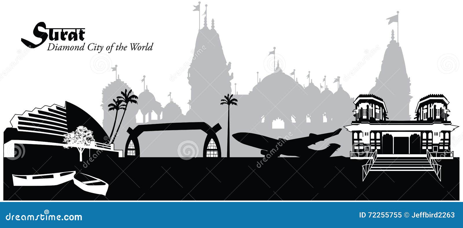 Surat India City Skyline Silhouette. Hand Drawn Sketch Cartoon Vector ...