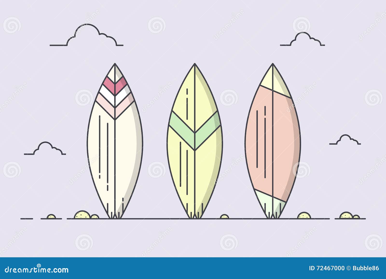 Surboards on a Beach stock illustration. Illustration of beach - 72467000