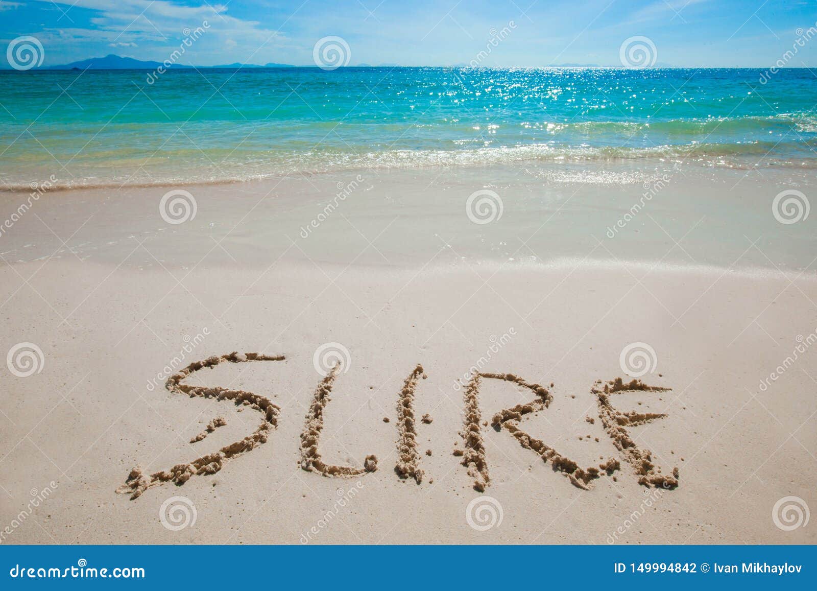 Sure Sign on the beach stock photo. Image of text, water - 149994842