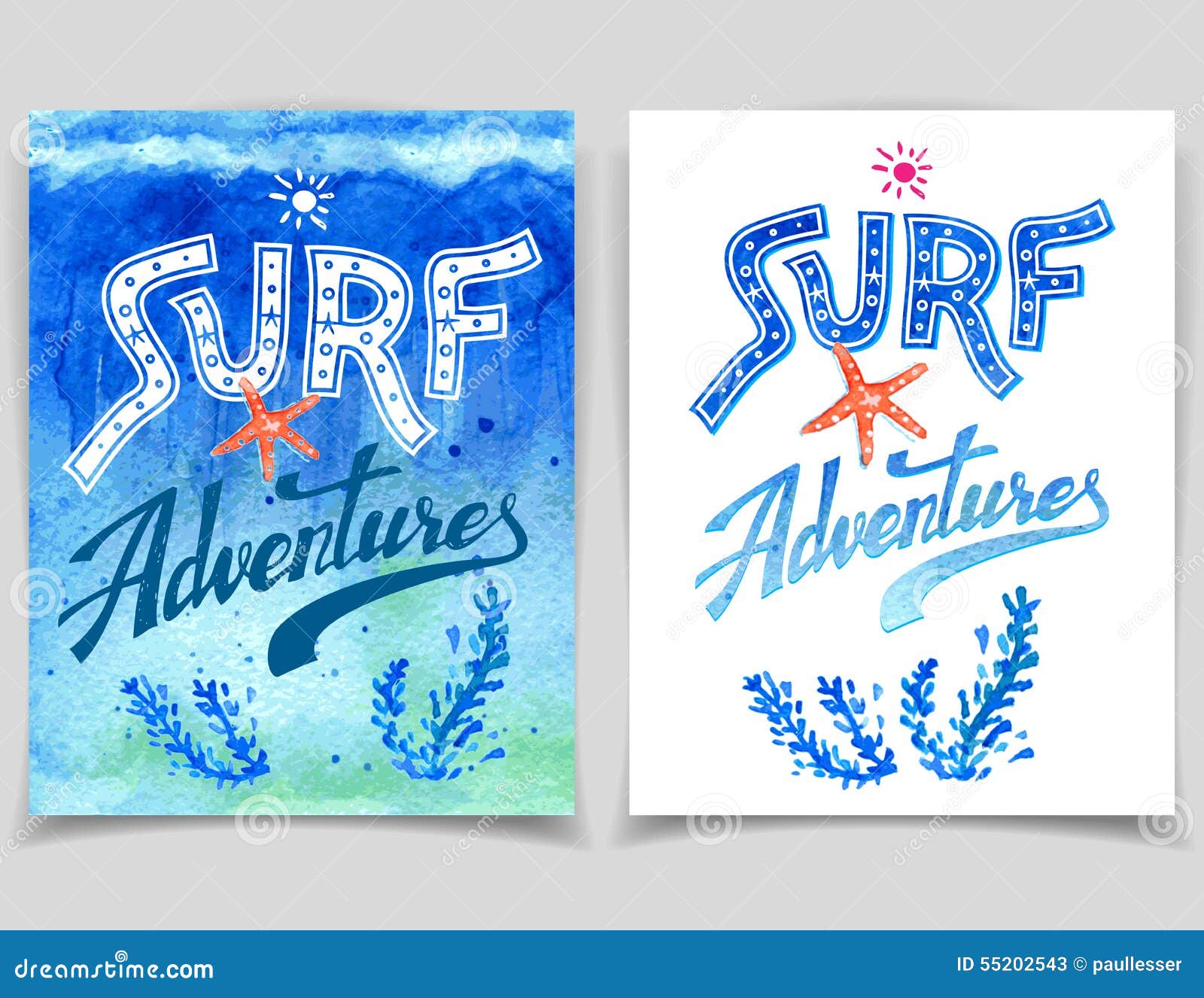Surf Adventures Watercolor Cards Stock Vector - Illustration of ...