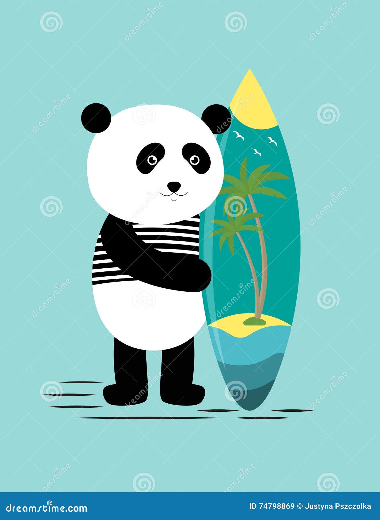 Surf along with the panda stock illustration. Illustration of surfboard ...
