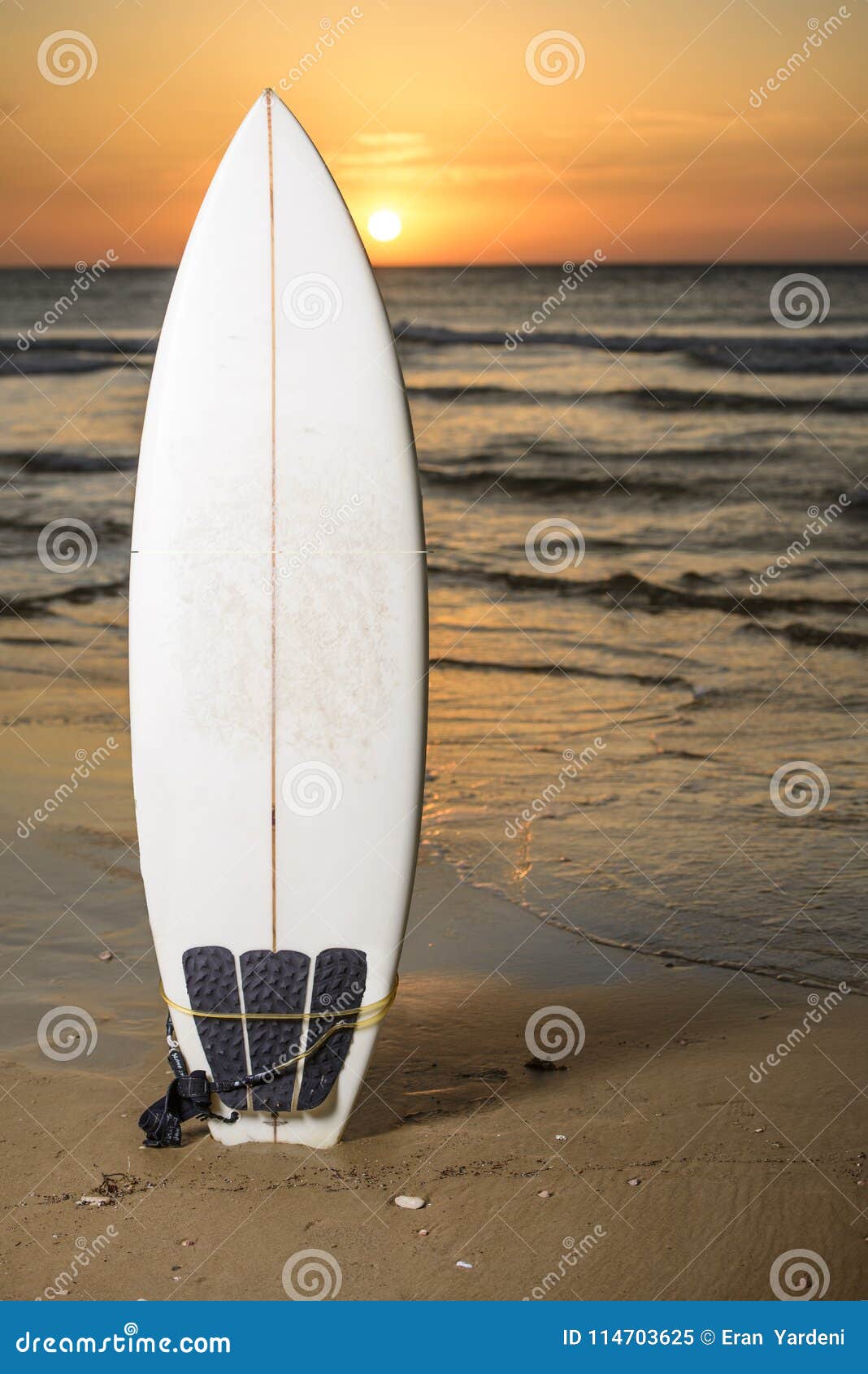 Surf Board on the Beach by Sunset Stock Image - Image of calm, surf ...