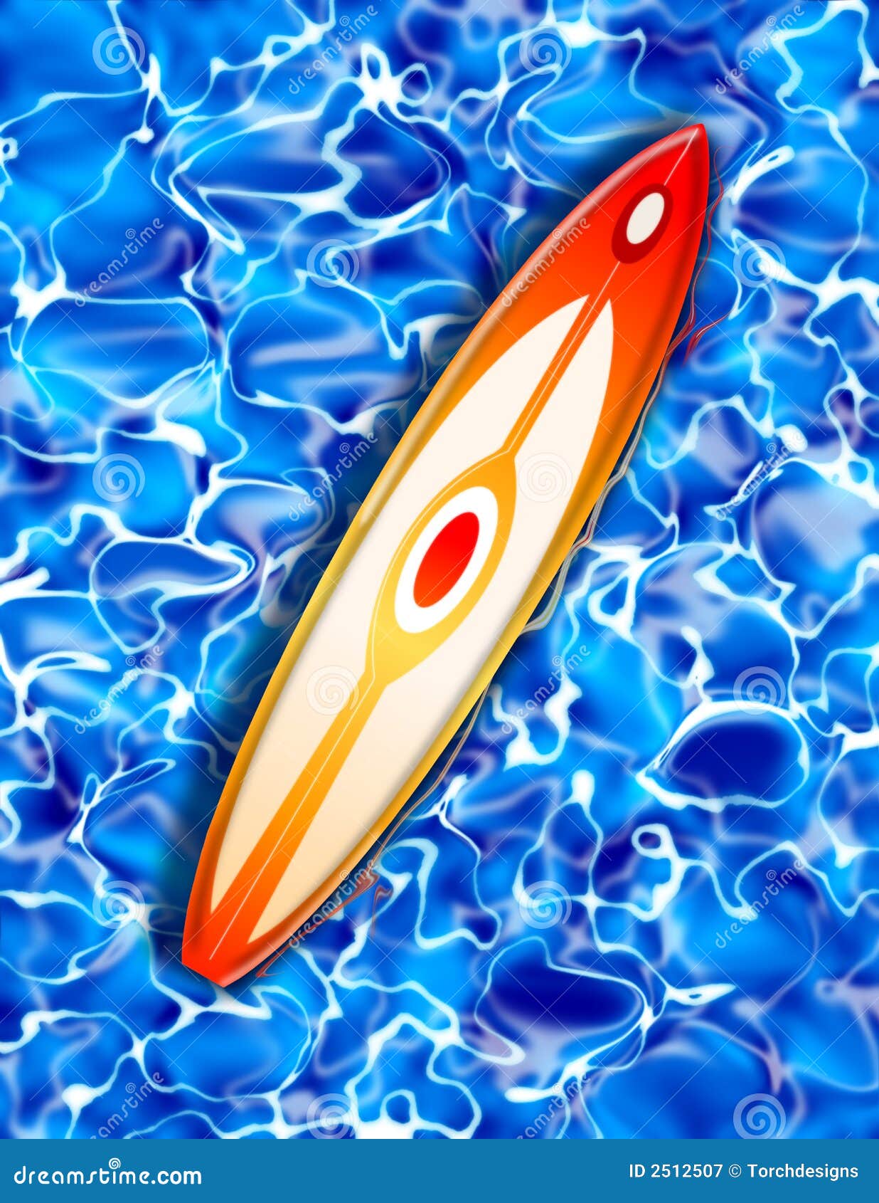 Surf Board on Blue Water Illustration Stock Illustration - Illustration ...