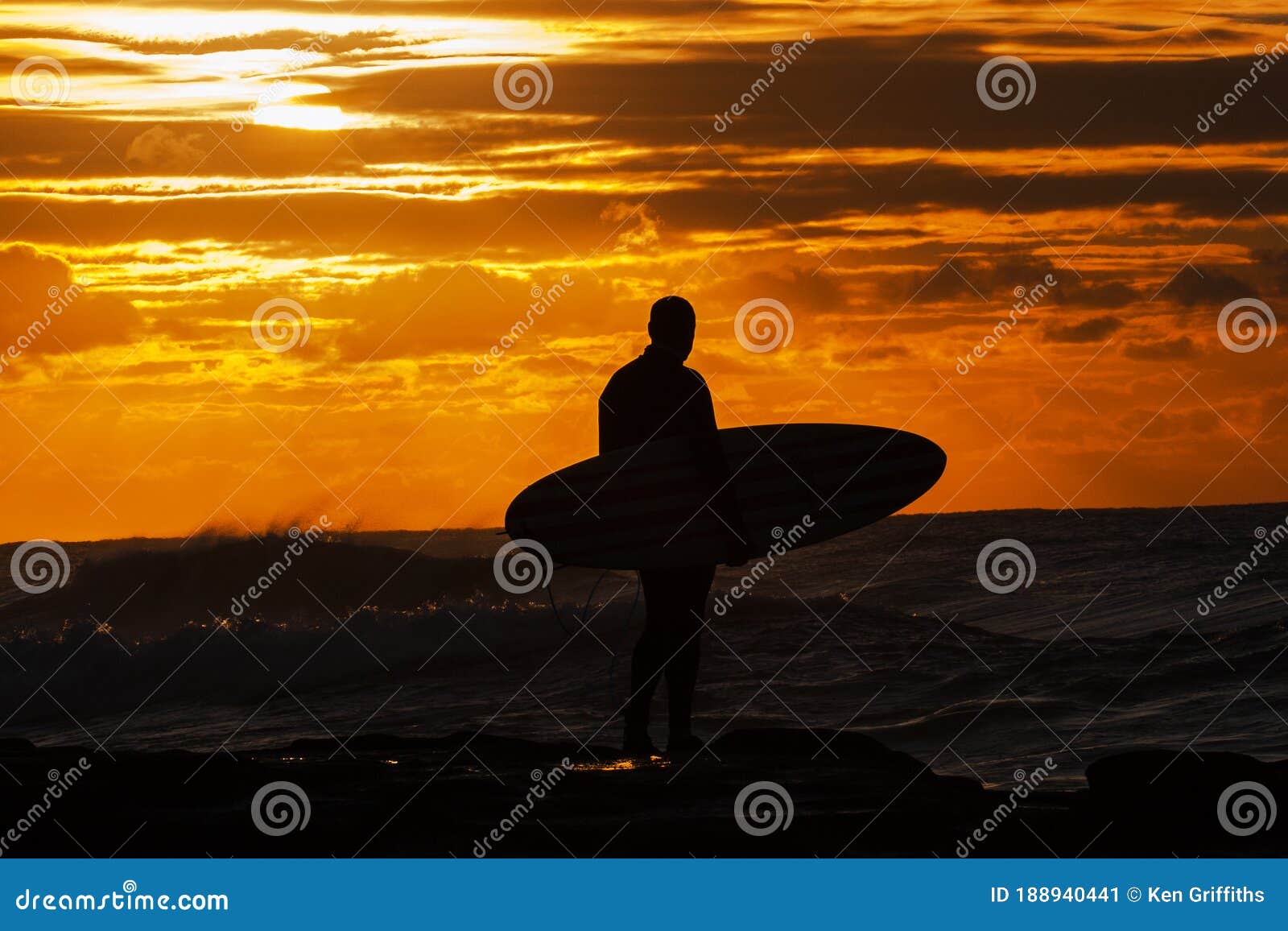 Surf Board Rider at Sunrise Stock Image - Image of nature, surfing ...