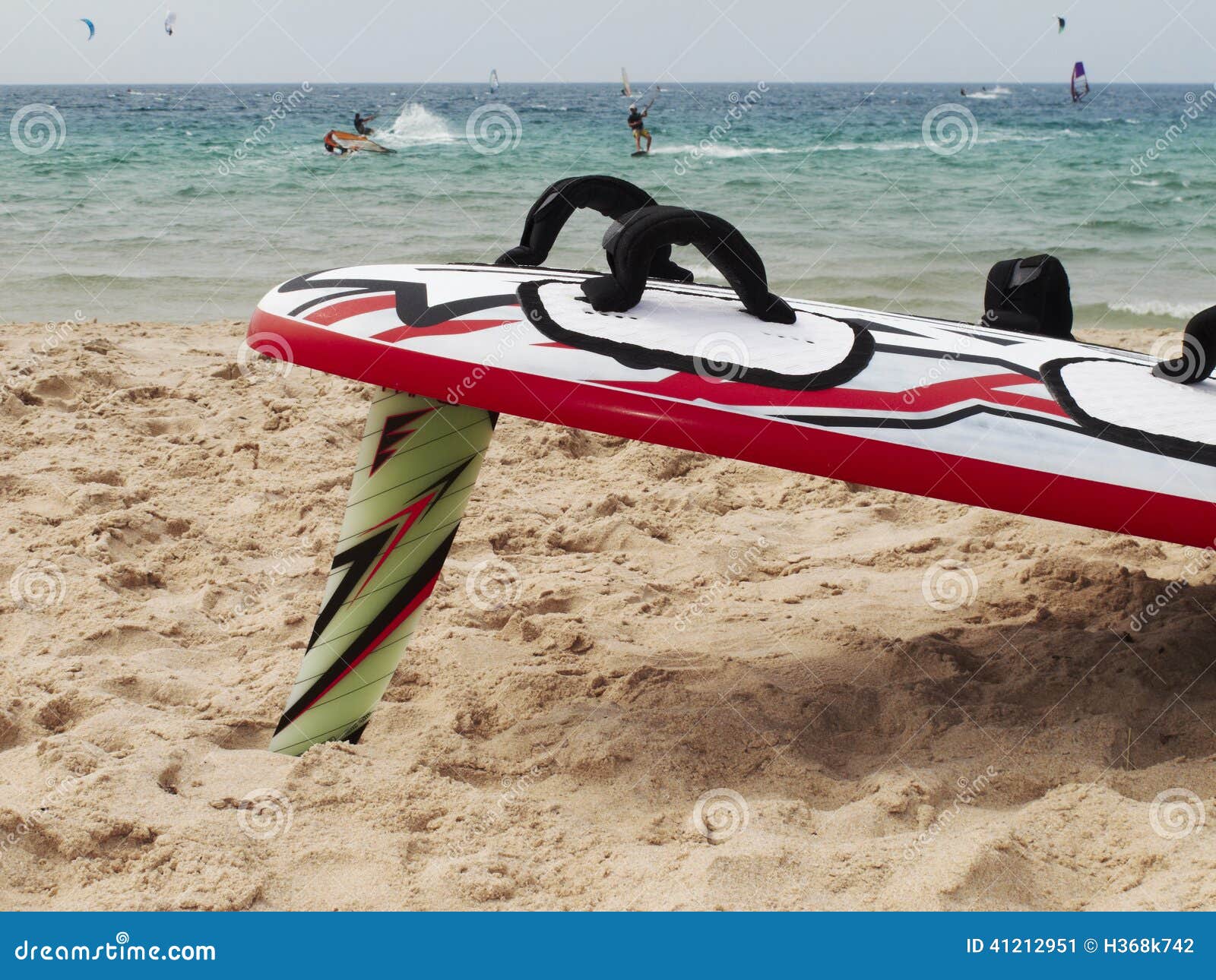 Surf Board in the Sand on a Mediterranean Beach Stock Image - Image of ...