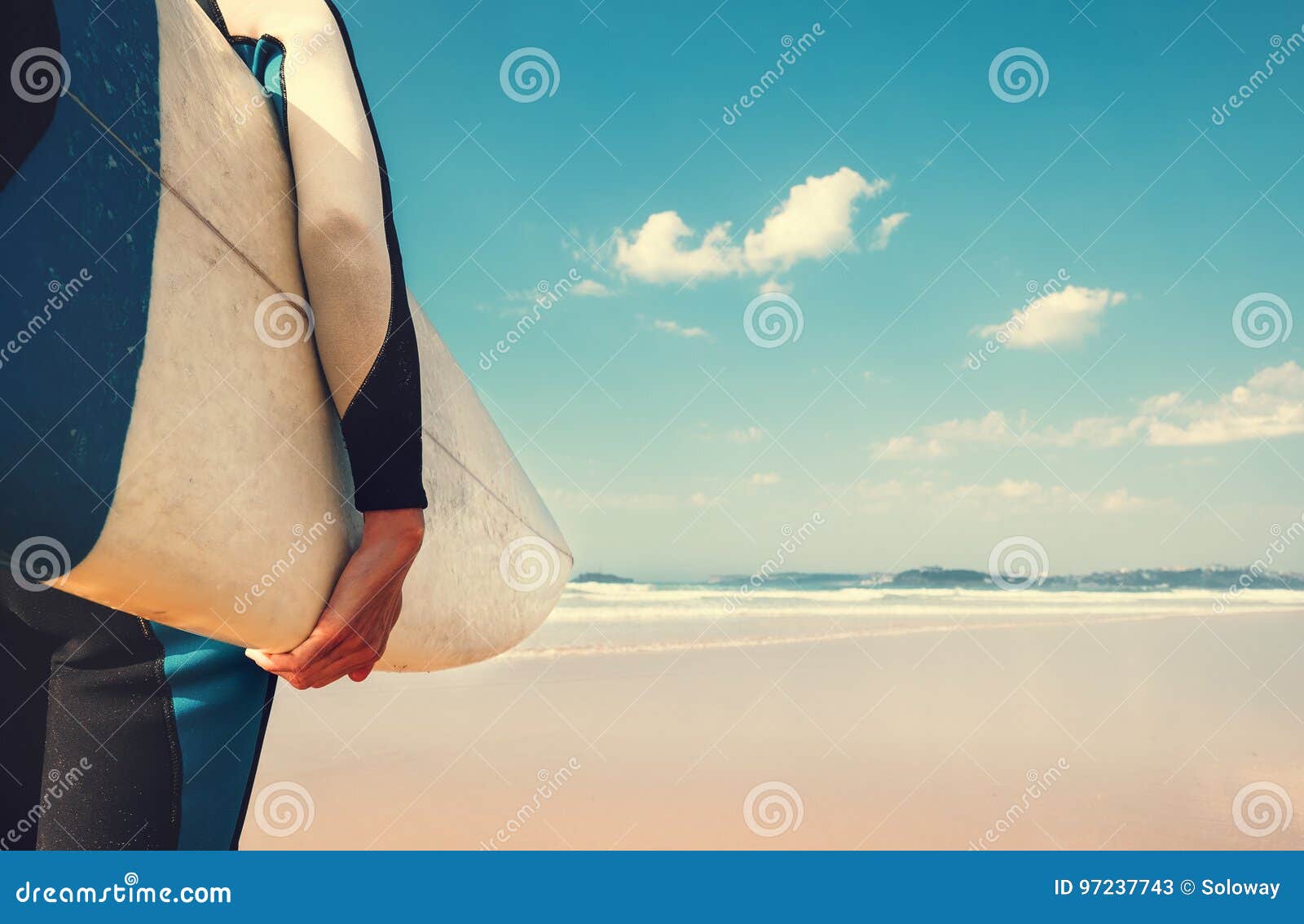 Surf Board in Surfer`s Hand Close Up Image with Oceans Waves Vie Stock ...