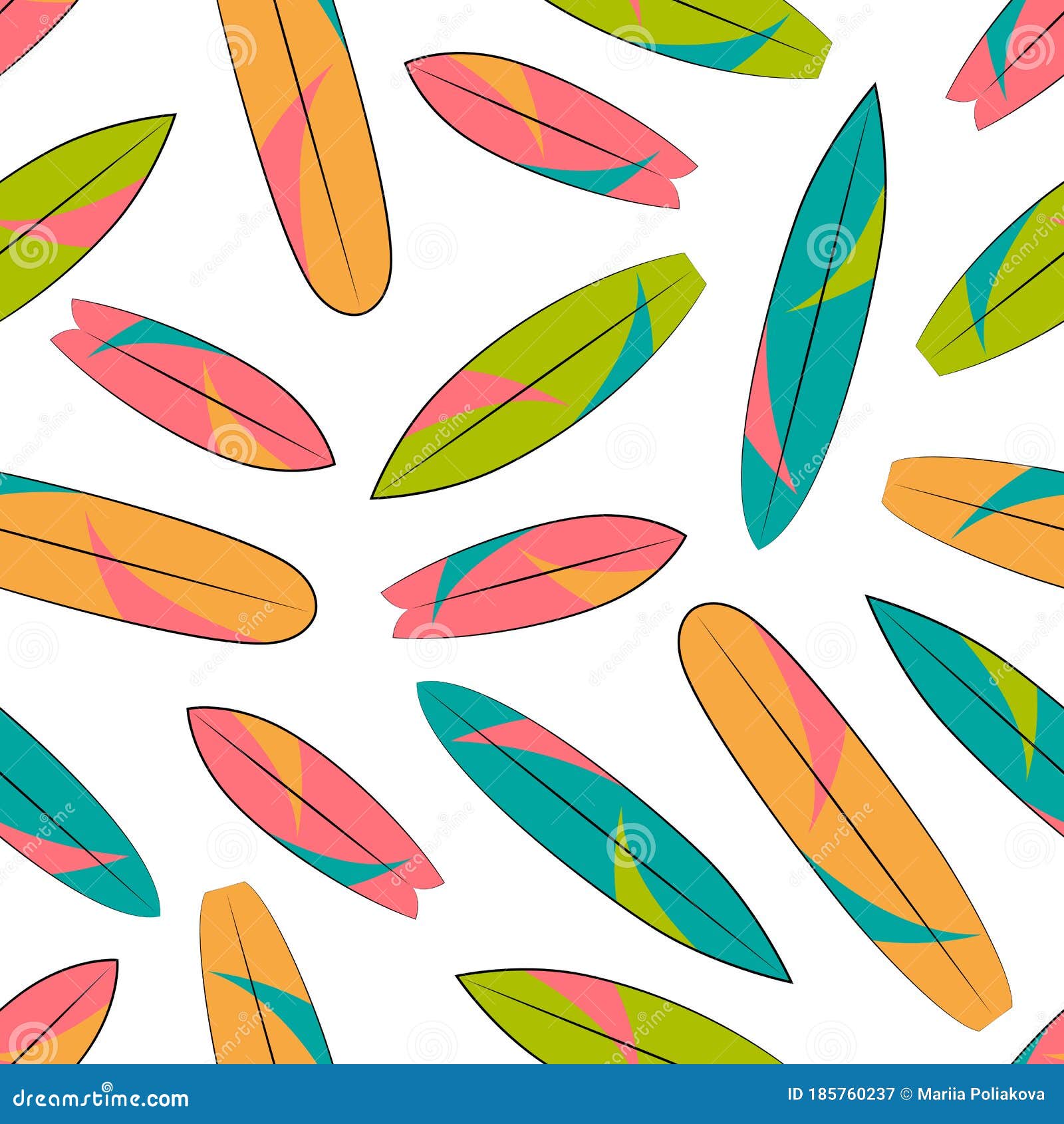 Surf Board Vector Seamless Pattern. Multi-colored Seamless Texture ...