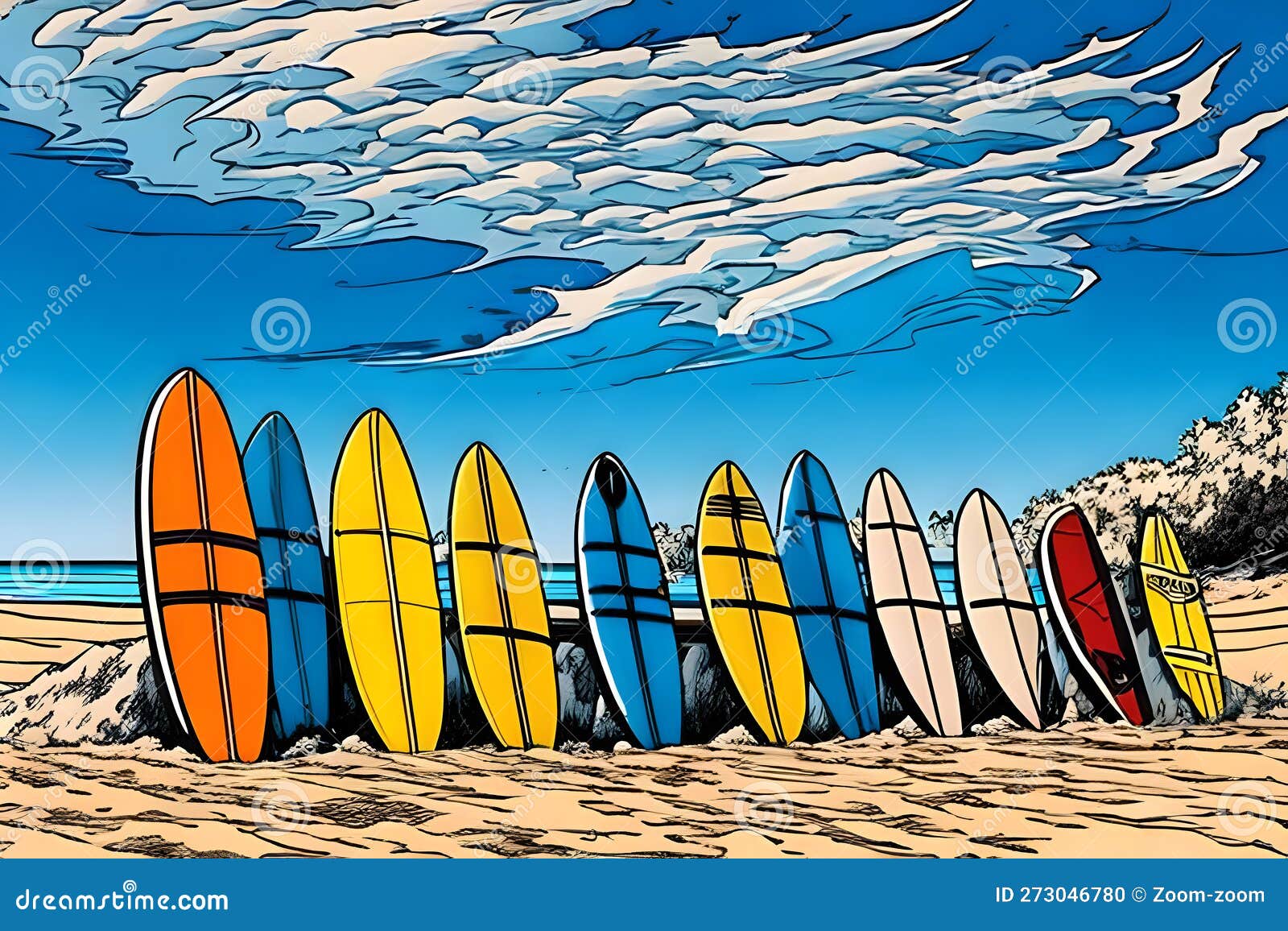 Surf boards at the beach stock illustration. Illustration of book ...