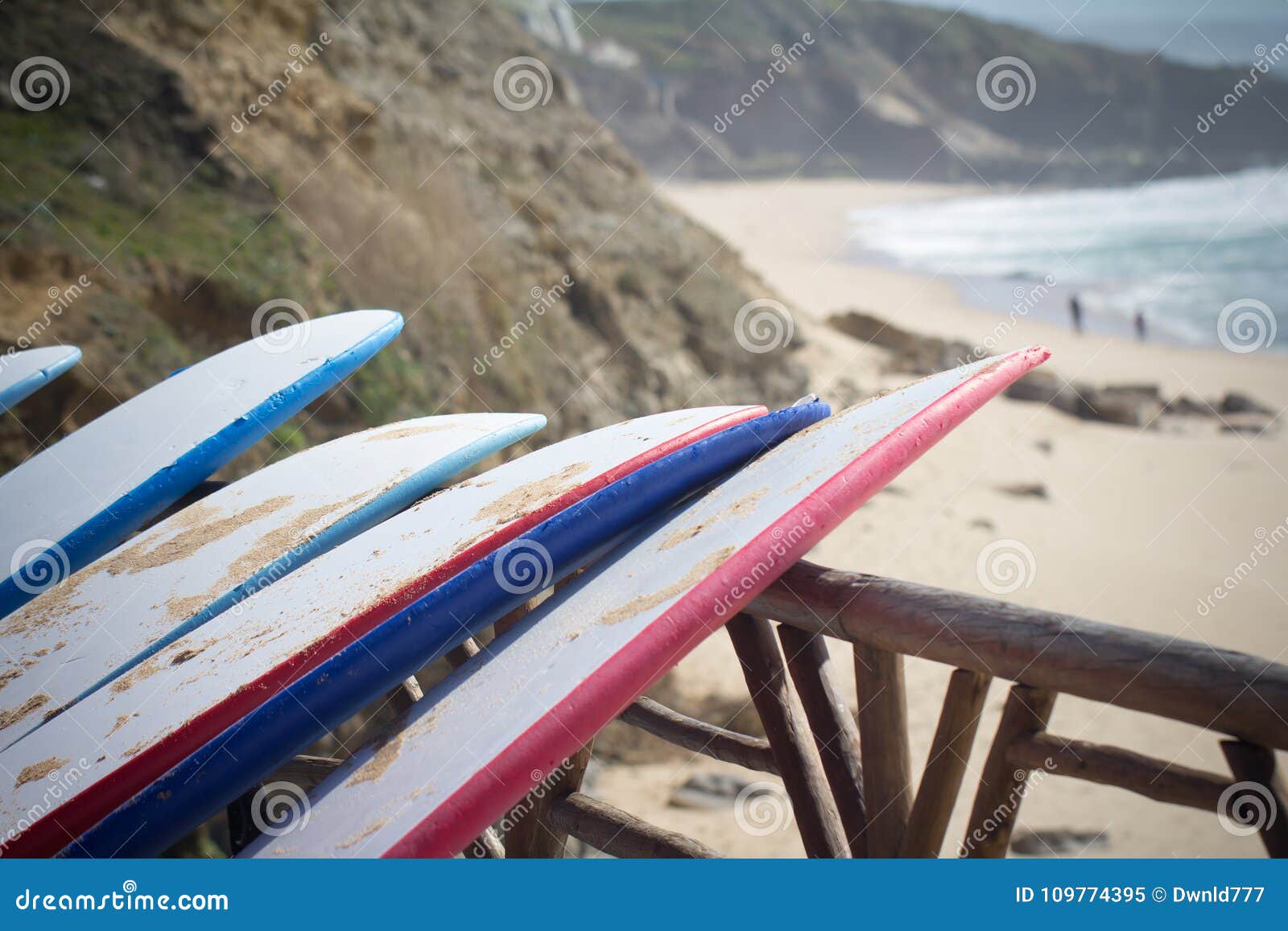 Surf boards on beach stock image. Image of coastline - 109774395