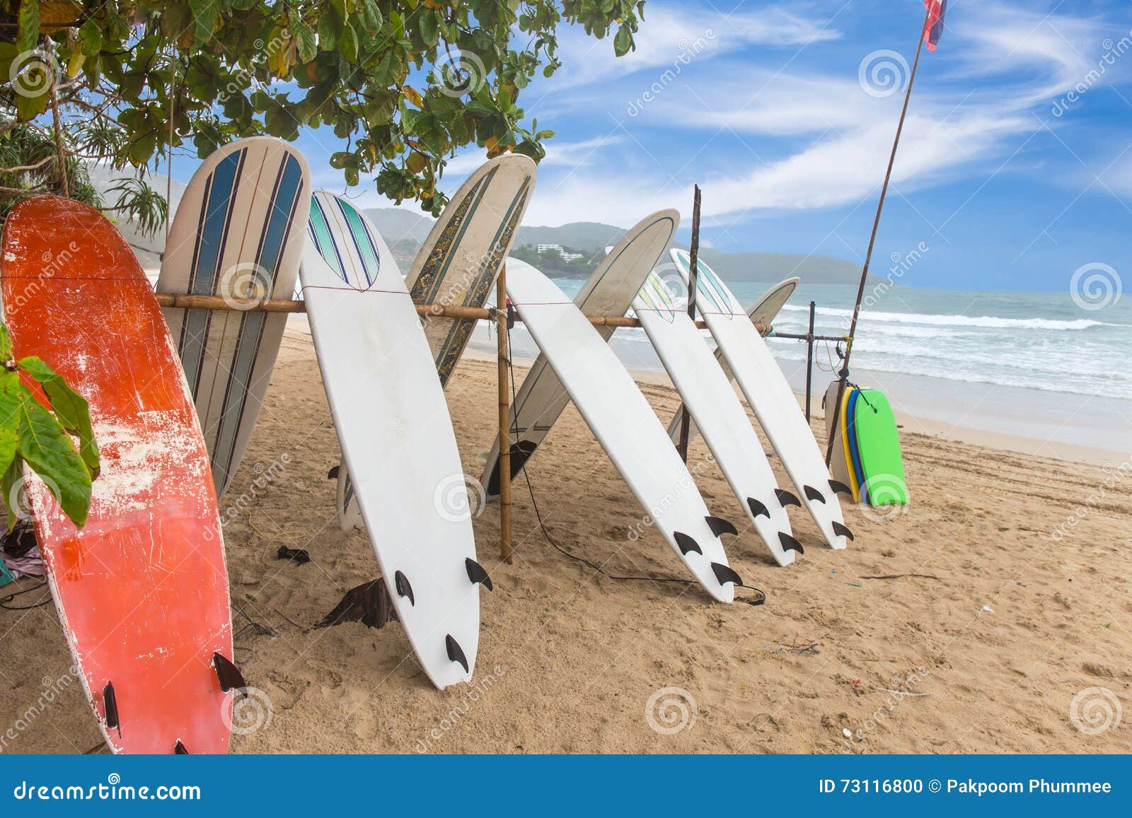 Surf Boards on Sand Beach at Kata Beach Stock Photo - Image of leisure ...