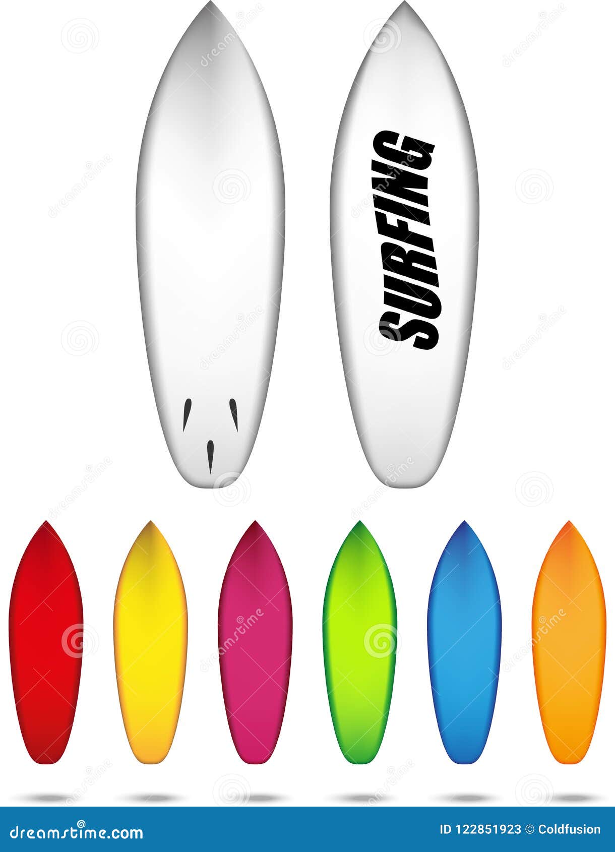 Surf Boards Designs. Vector Surfboard Coloring Set. Realistic Surfboard ...