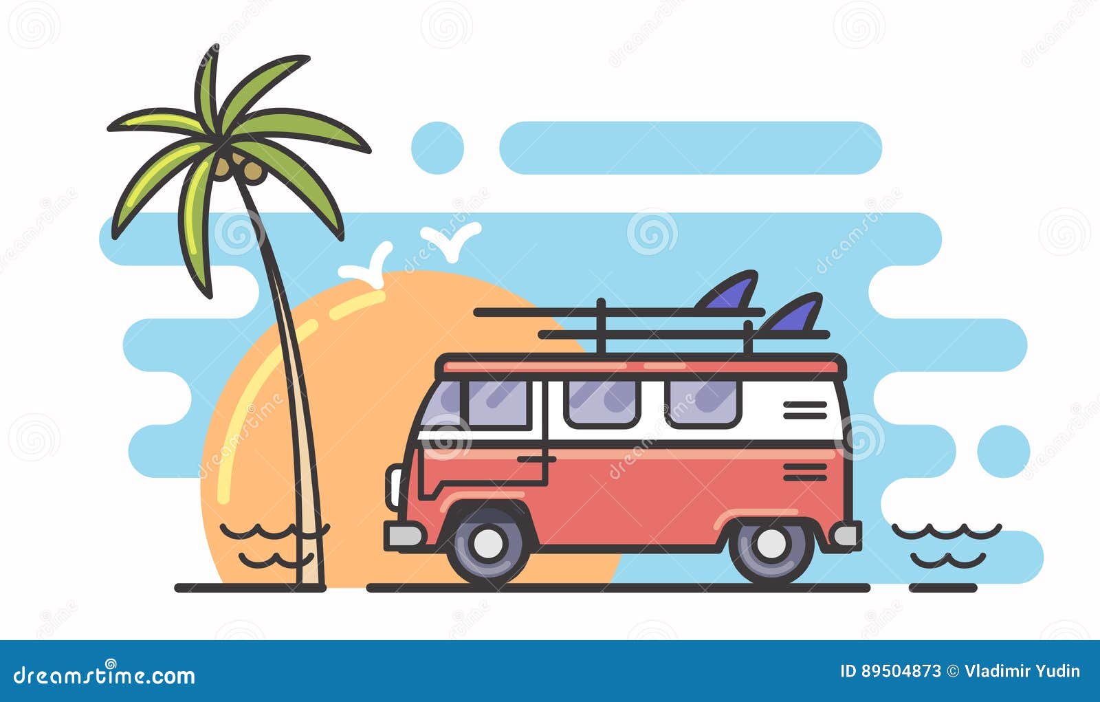 Surf and bus stock vector. Illustration of emblem, beach - 89504873