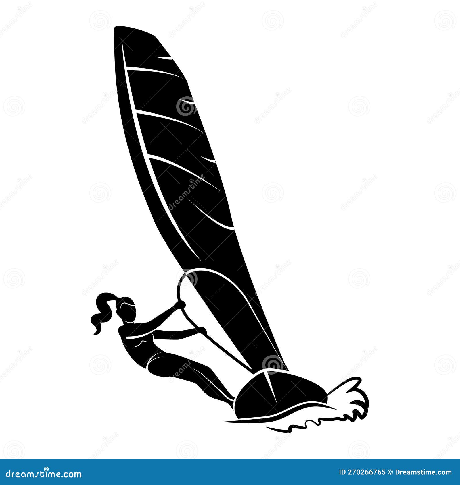 Female Windsurfing. Vector Illustration in the Engraving Style Stock ...