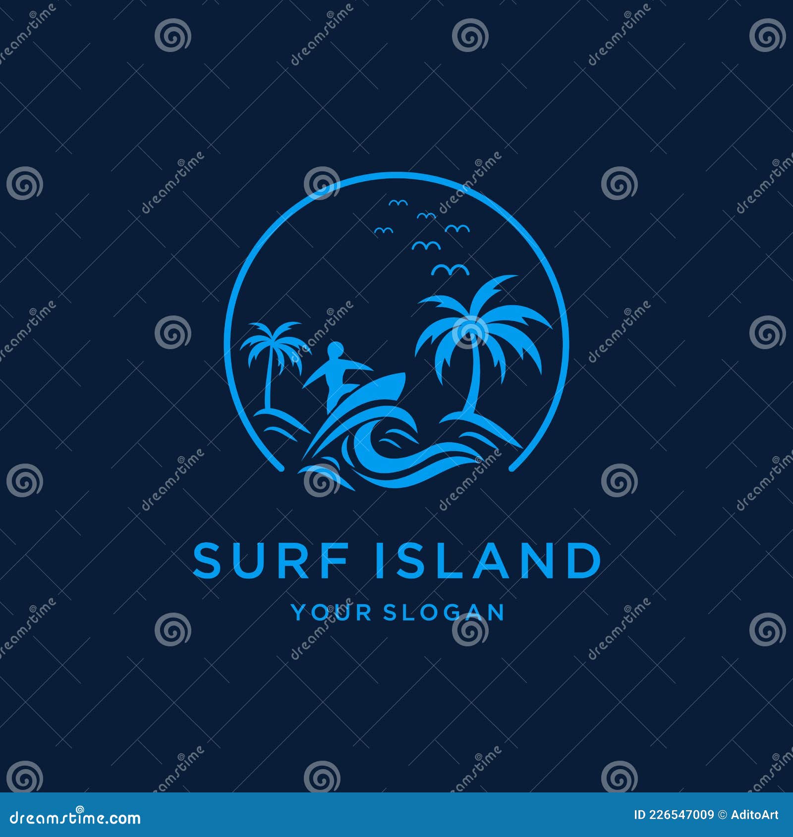 Surf island logo template stock vector. Illustration of circle - 226547009