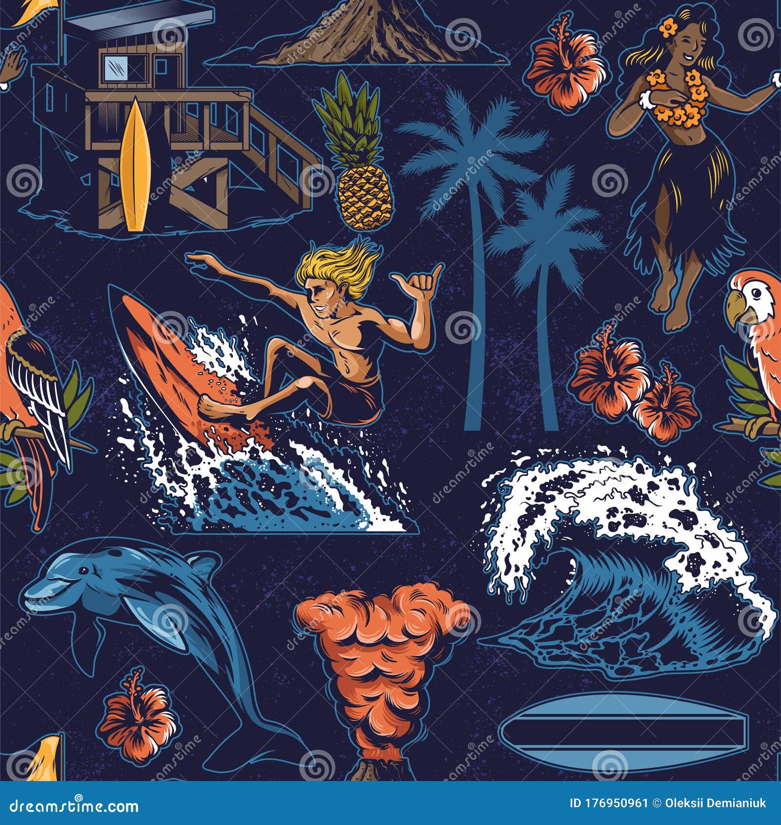 Surfing Vintage Semkess Pattern Stock Vector - Illustration of fashion ...