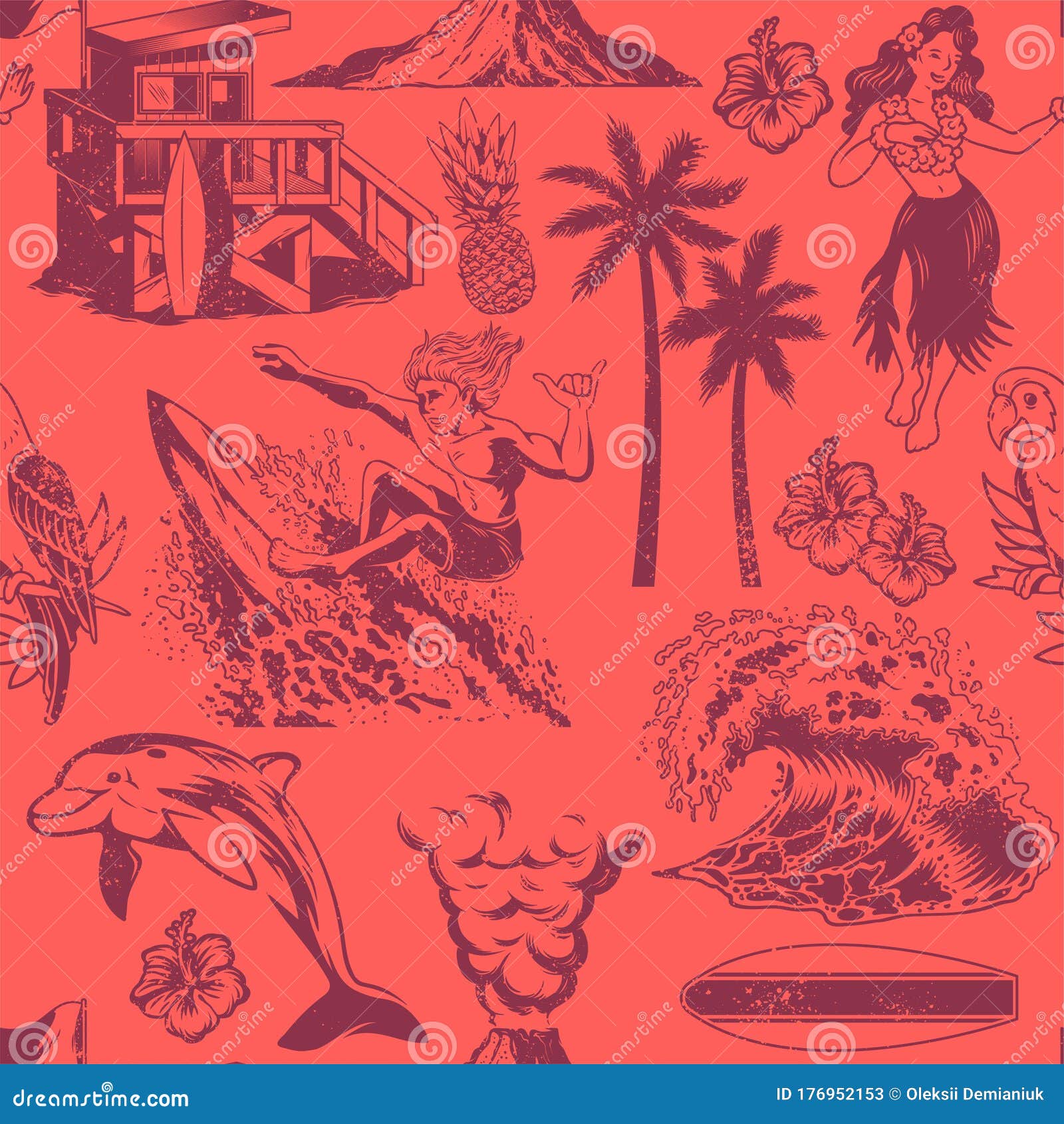 Surfing Vintage Seamless Pattern Stock Vector - Illustration of holiday ...