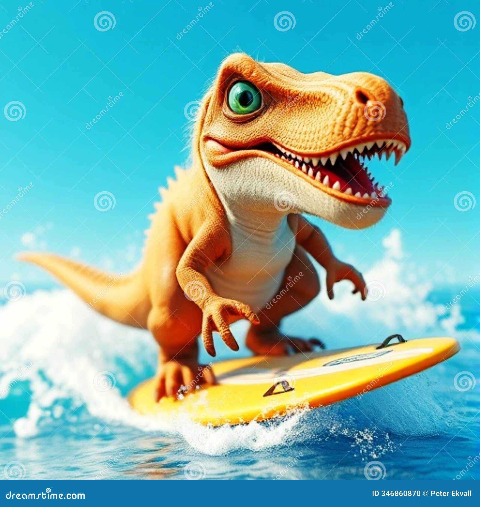 Surf Raptor a Velociraptor Riding a Surfboard, Catching the Perfect ...