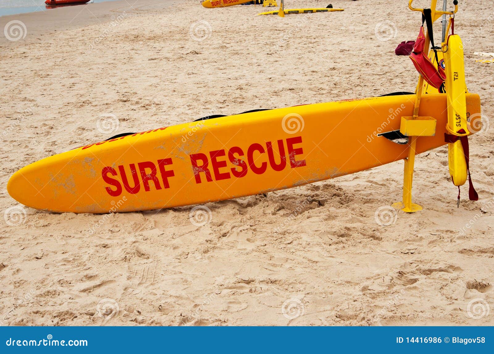 Surf Rescue Board on a White Sand Beach Stock Photo - Image of watch ...
