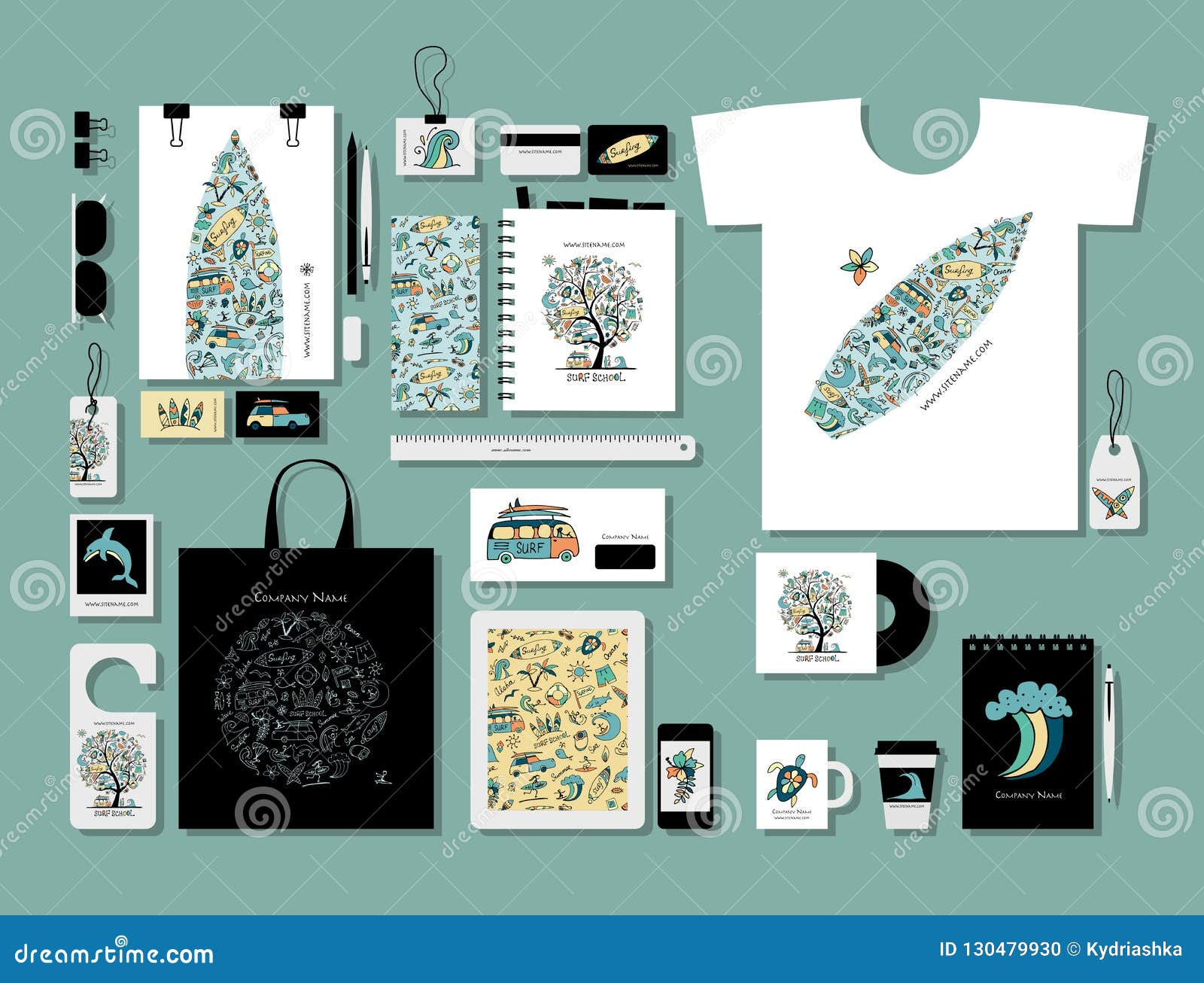 Surf School Design. Corporate Flat Mock-up Template Stock Vector ...