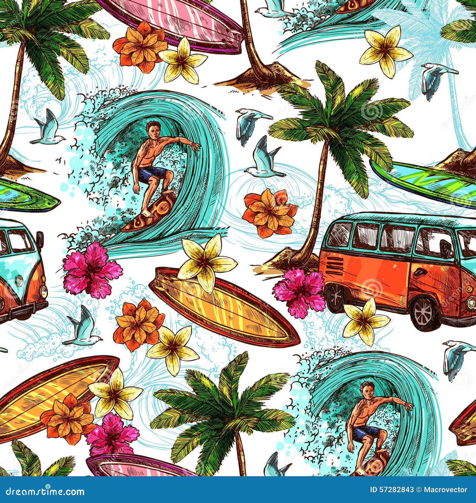 Surf Seamless Pattern stock vector. Illustration of fabric - 57282843