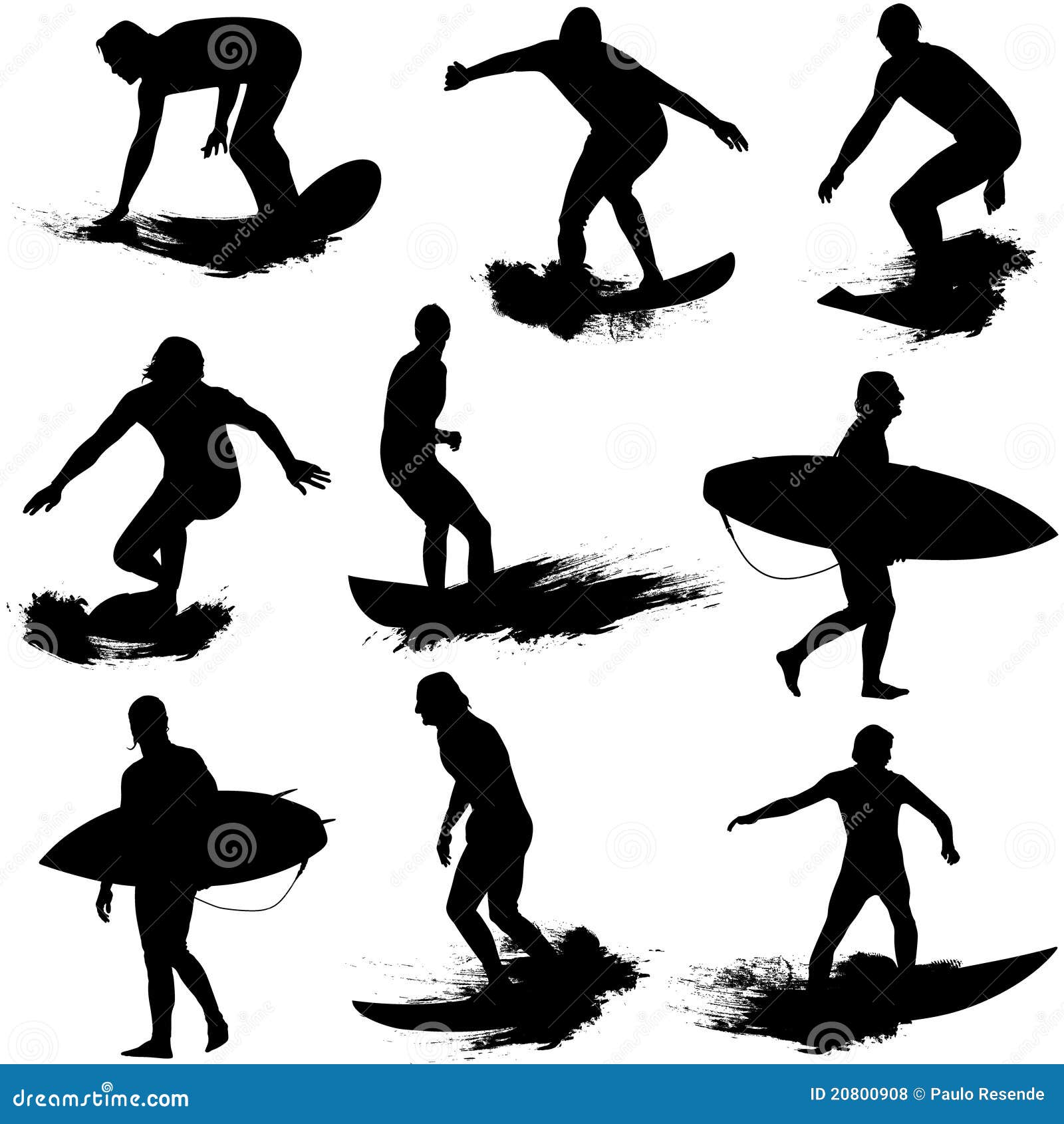 Surf Silhouettes stock vector. Illustration of extreme - 20800908