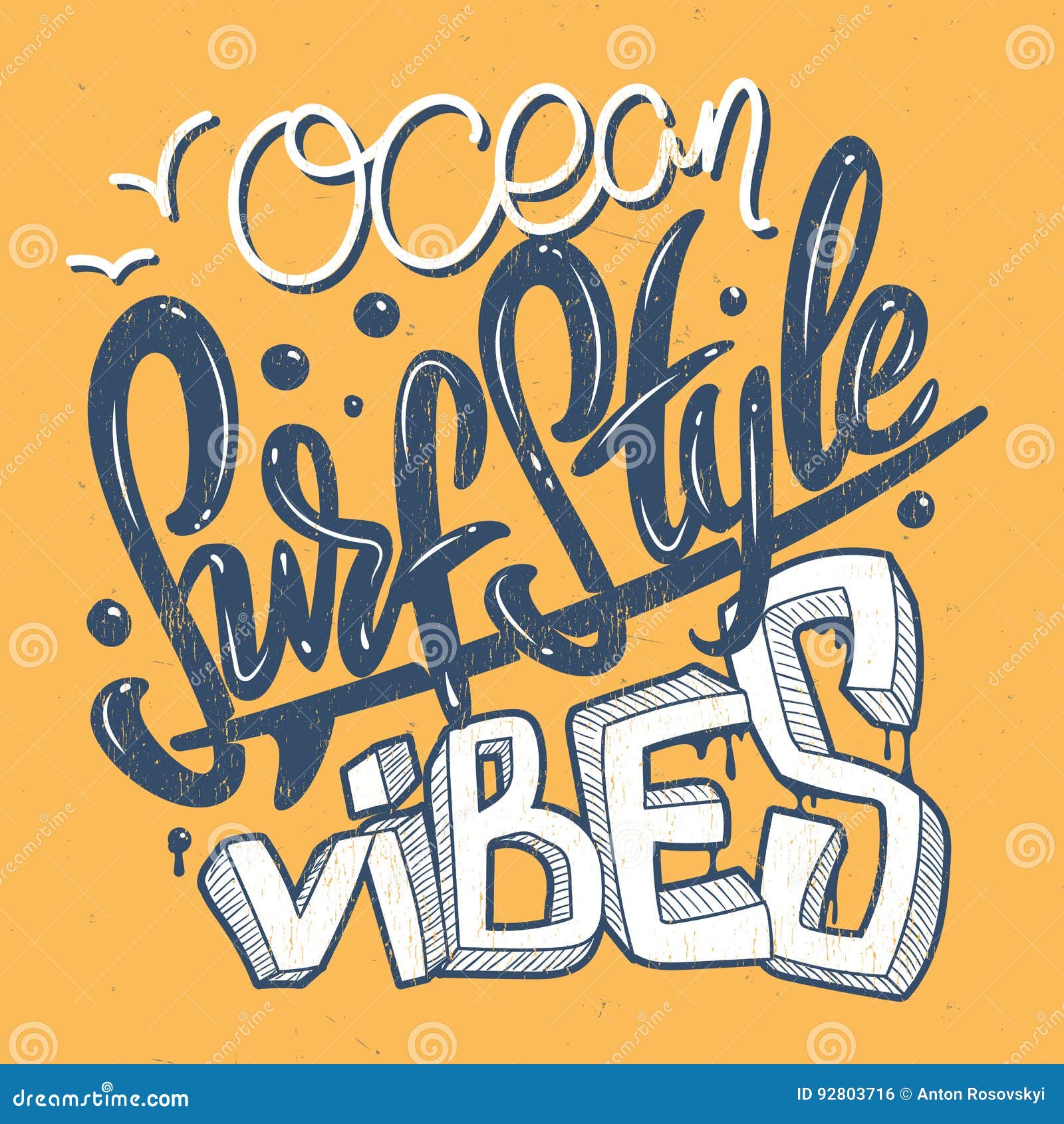 Surf Style Ocean Vibes Lettering Print Stock Vector - Illustration of ...