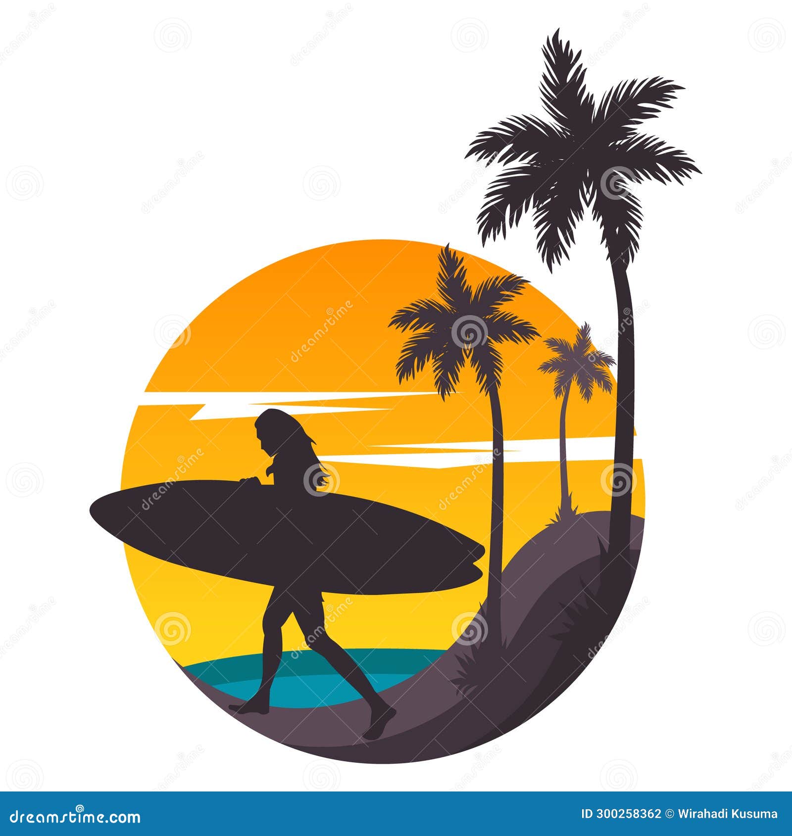 Surf and sunset in beach stock illustration. Illustration of graphic ...