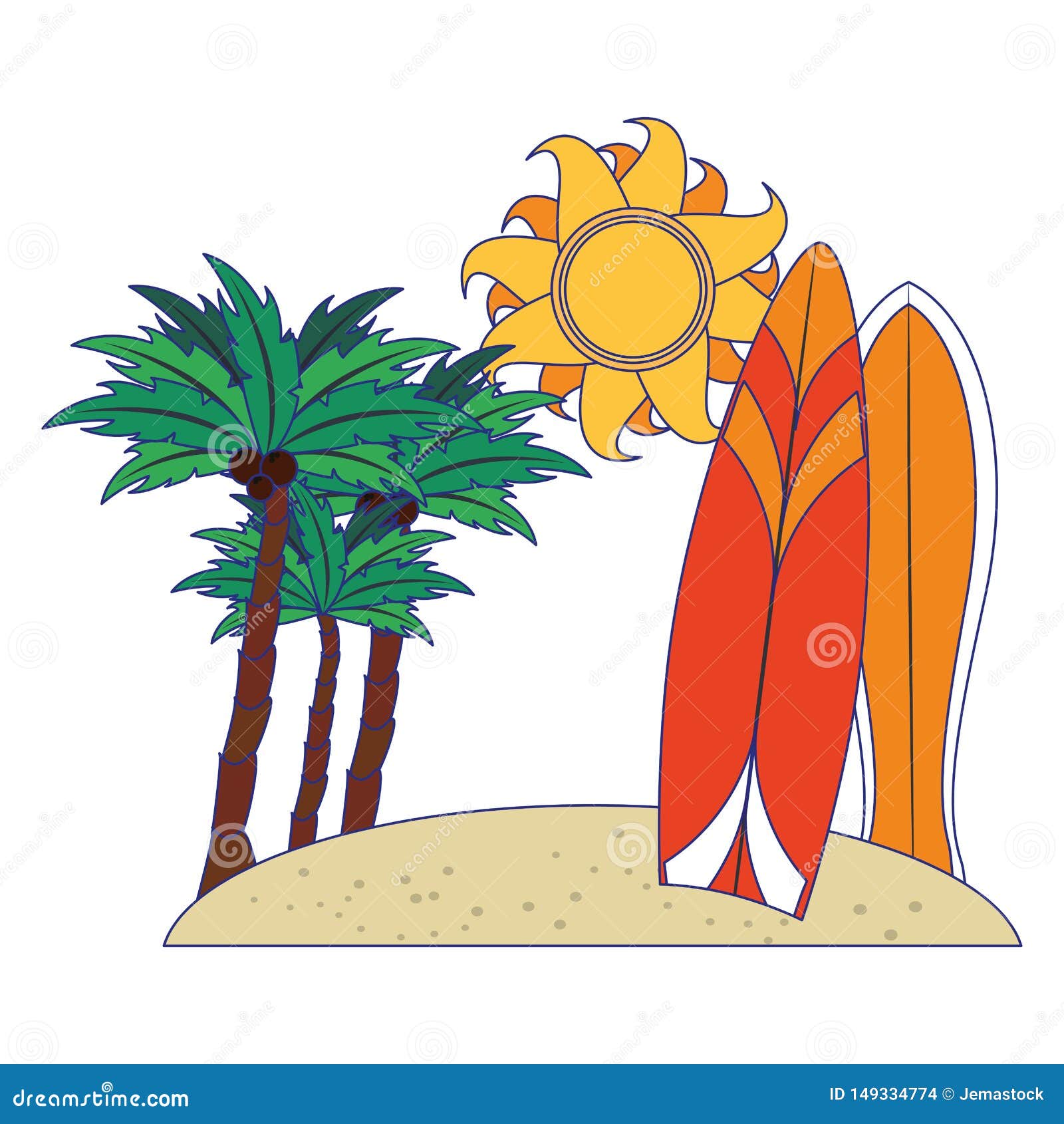 Surf Tables in the Beach Cartoon Stock Vector - Illustration of ...