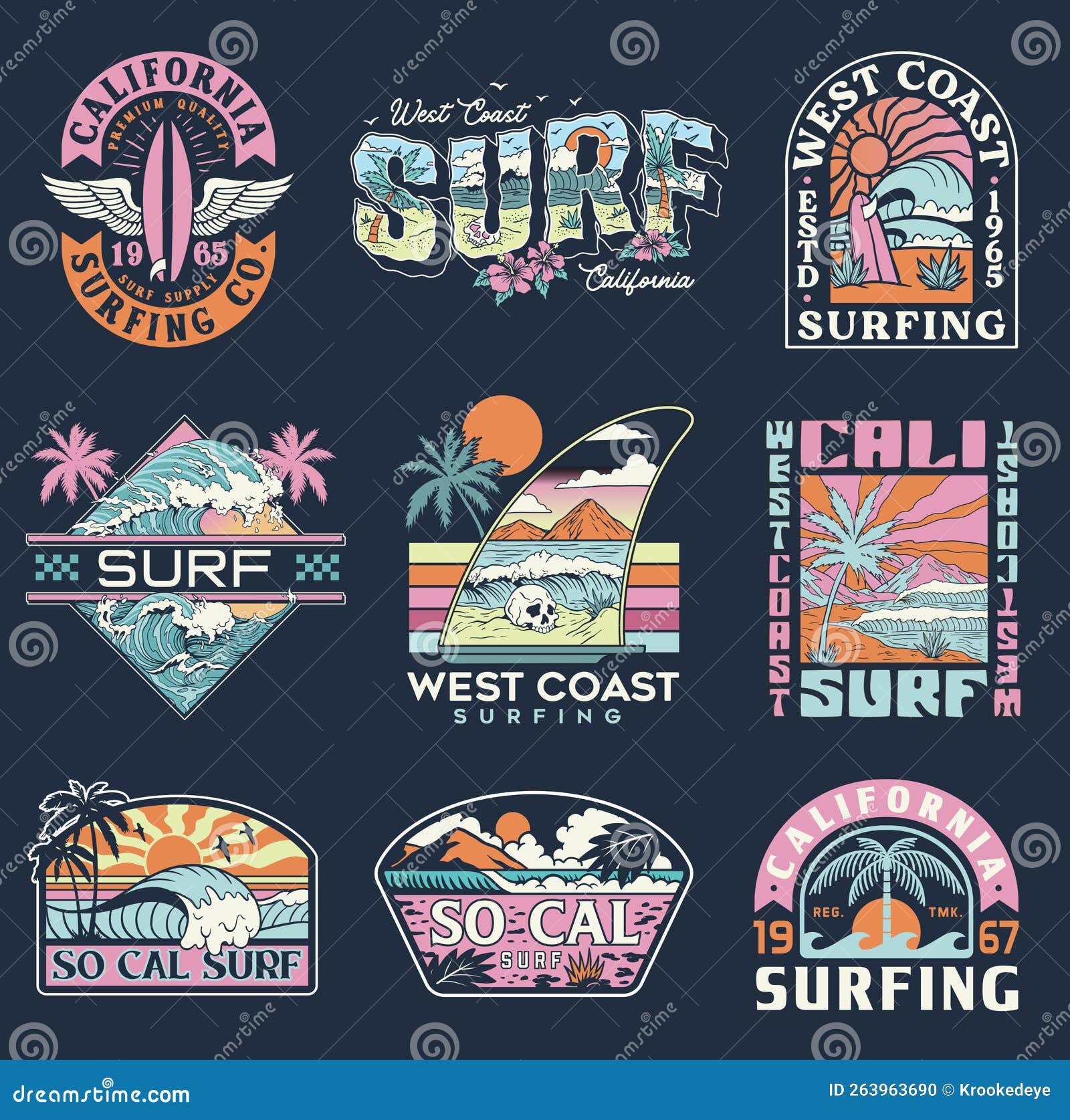Surf Vector Graphic Set. a Collection of Vintage, Modern, Hand Drawn ...