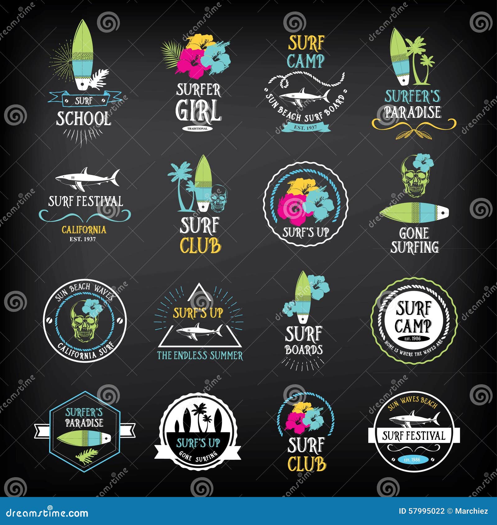 Surf Vintage Elements. Retro Logo Board. Vector with Graphic. Stock ...