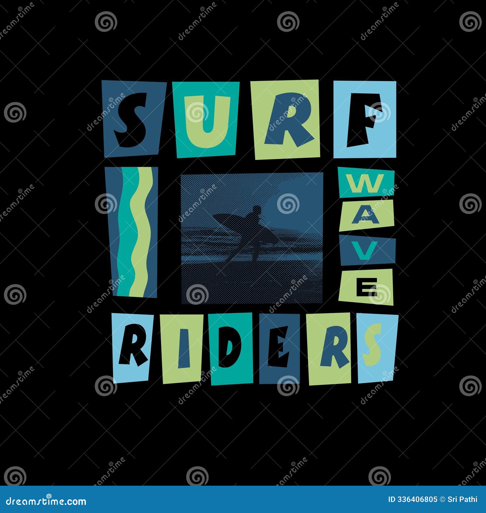 Surf Wave Riders Typography Ocean Graphic Poster Design Stock ...