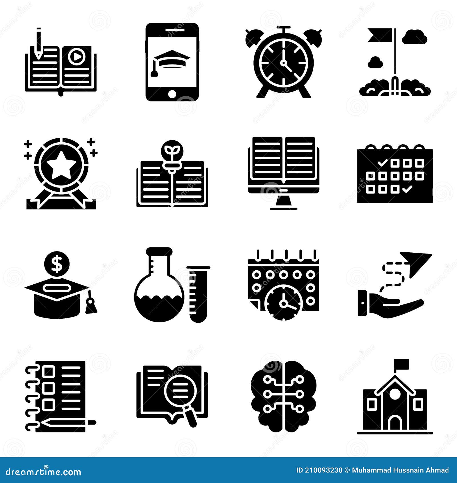 Pack of E Learning Solid Icons Stock Vector - Illustration of style ...