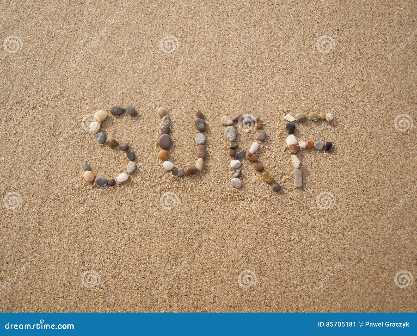 Surf Written with Stones and Shells Stock Image - Image of written ...