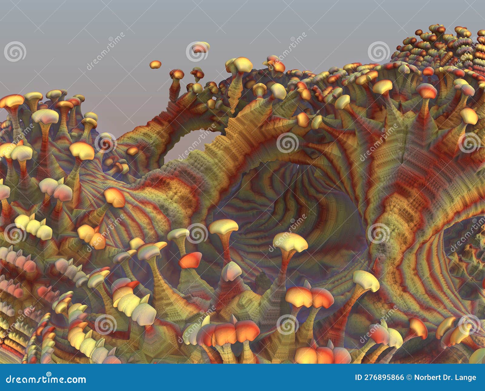 Alien Mushrooms. Cartoon Fantasy Flora. Extraterrestrial Nature ...