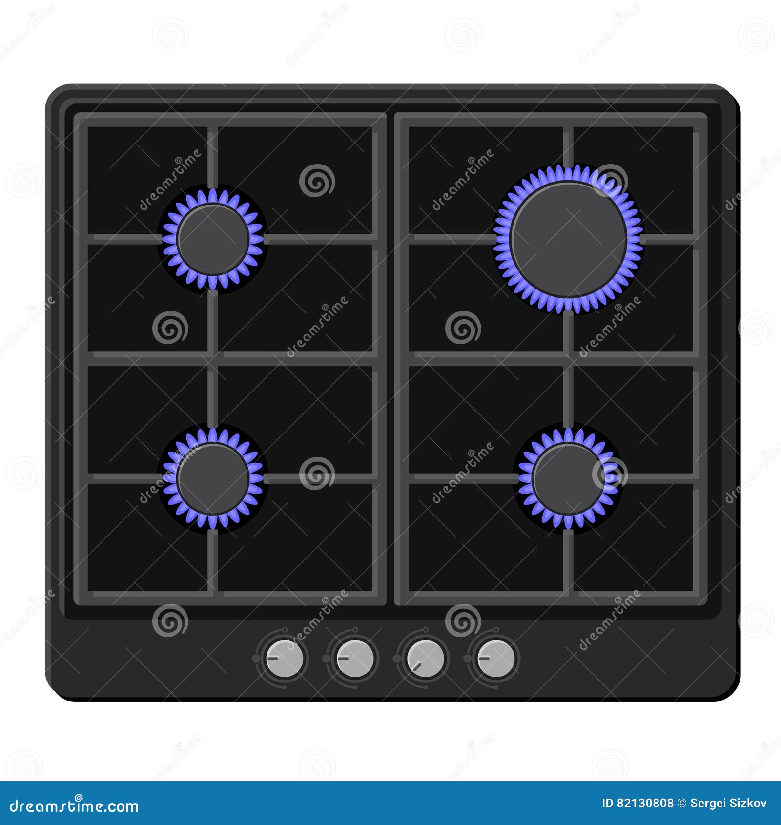 Surface Of Black Gas Hob Stove With Fire On. Vector | CartoonDealer.com ...