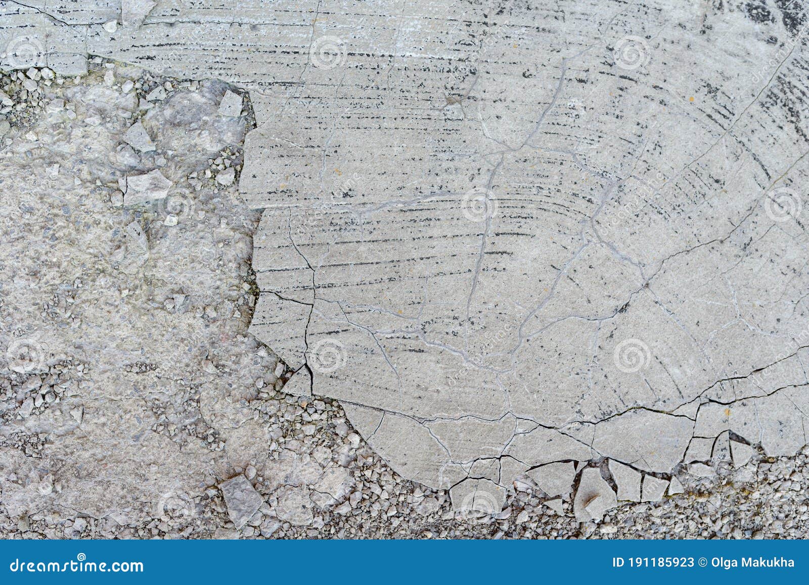 The Surface of the Cement is Gray with Areas of Destruction. Stock ...