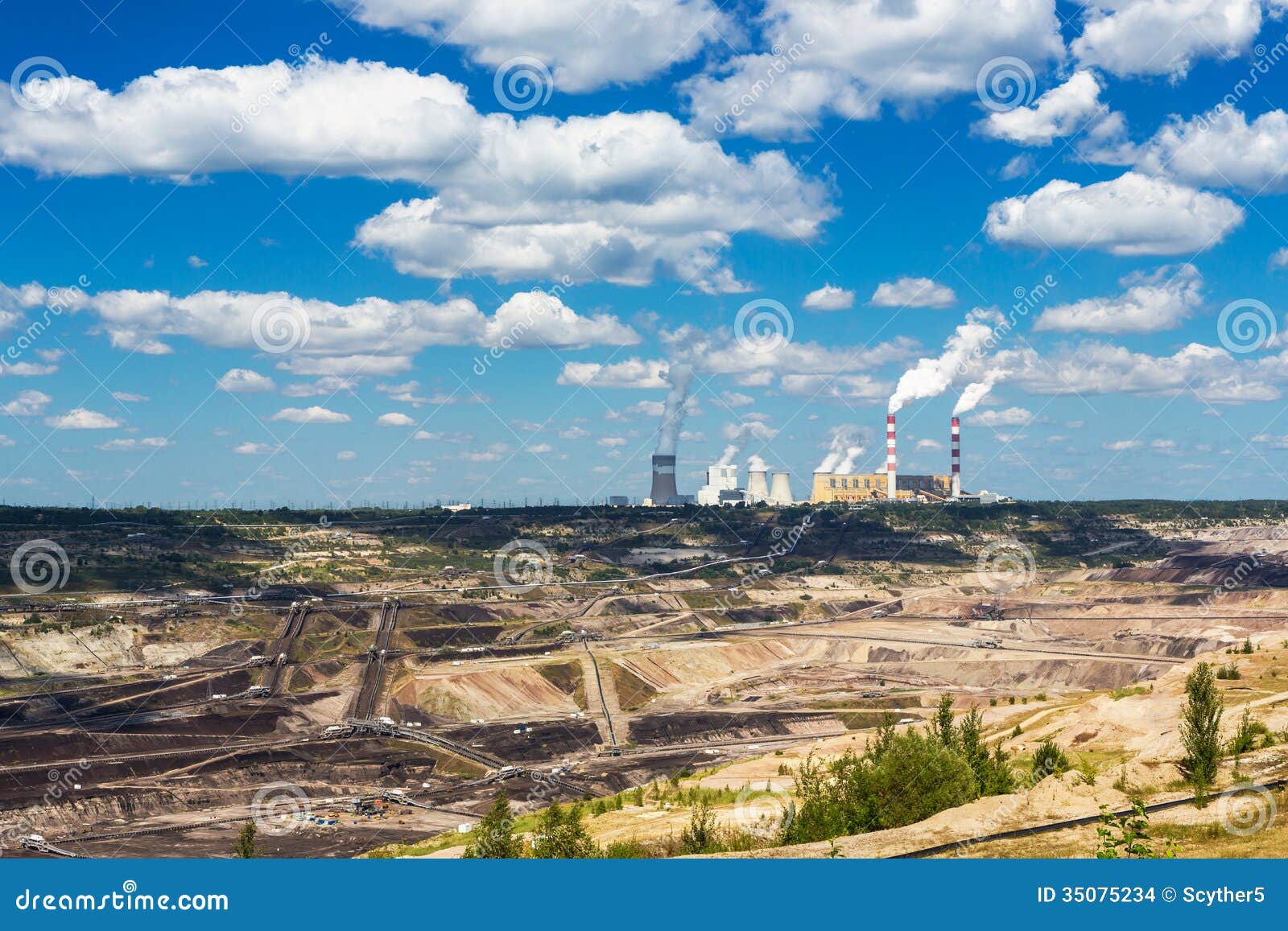Surface Coal Mining and Power Station Stock Photo - Image of climate ...