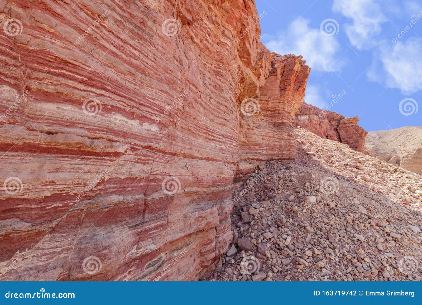 Surface of a Crumbling Hill with Multi-colored Layers of Rock. Red ...