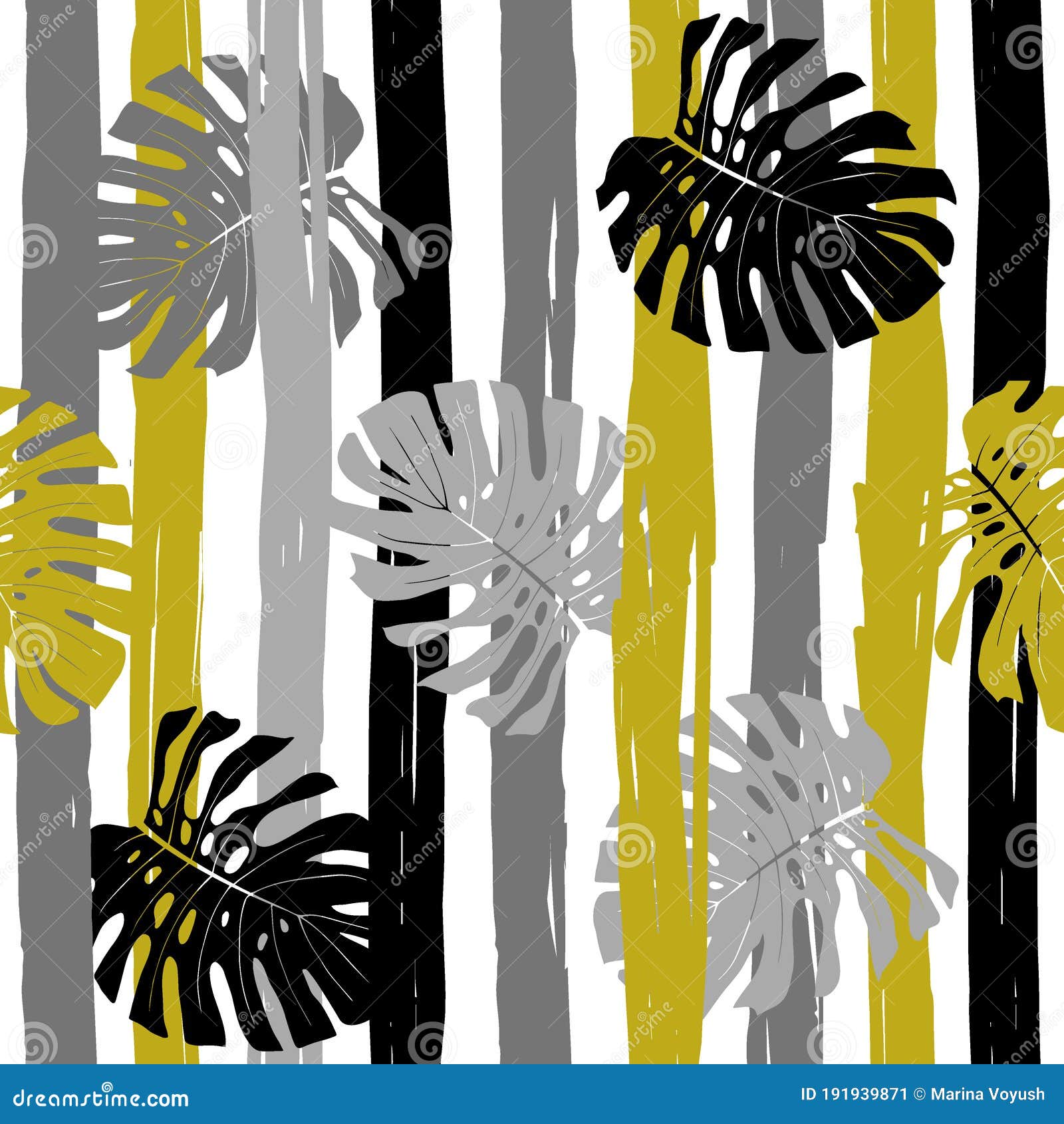 Surface Design Modern Striped Pattern with Monstera Leaves Stock Vector ...