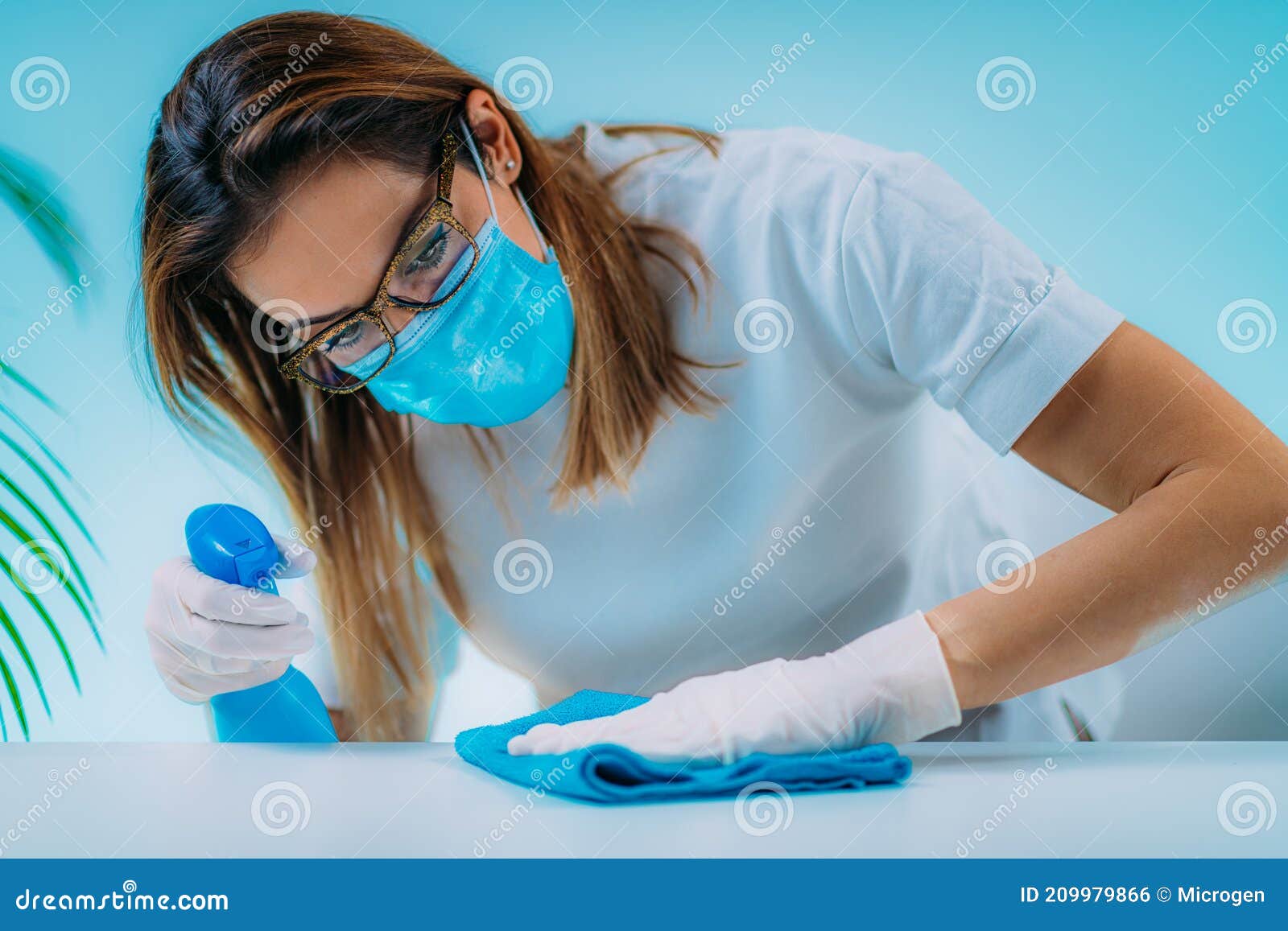 Surface Disinfection. Woman Disinfecting Table Surface Stock Photo ...
