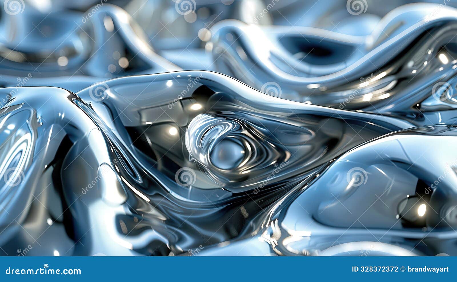 Shiny Chrome Abstract Fluid Metal Texture in Soft Waves Stock ...