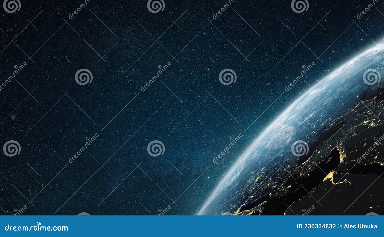 Surface Of Earth Planet In Deep Space. Outer Dark Space Wallpaper. Night On Planet With Cities ...