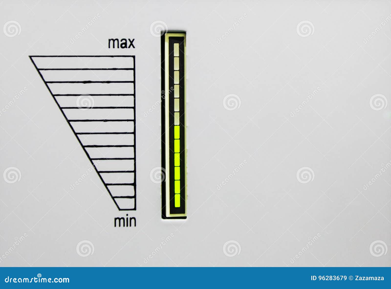 The Surface of Equipment with Green Led Indicator and Scale from Min To ...
