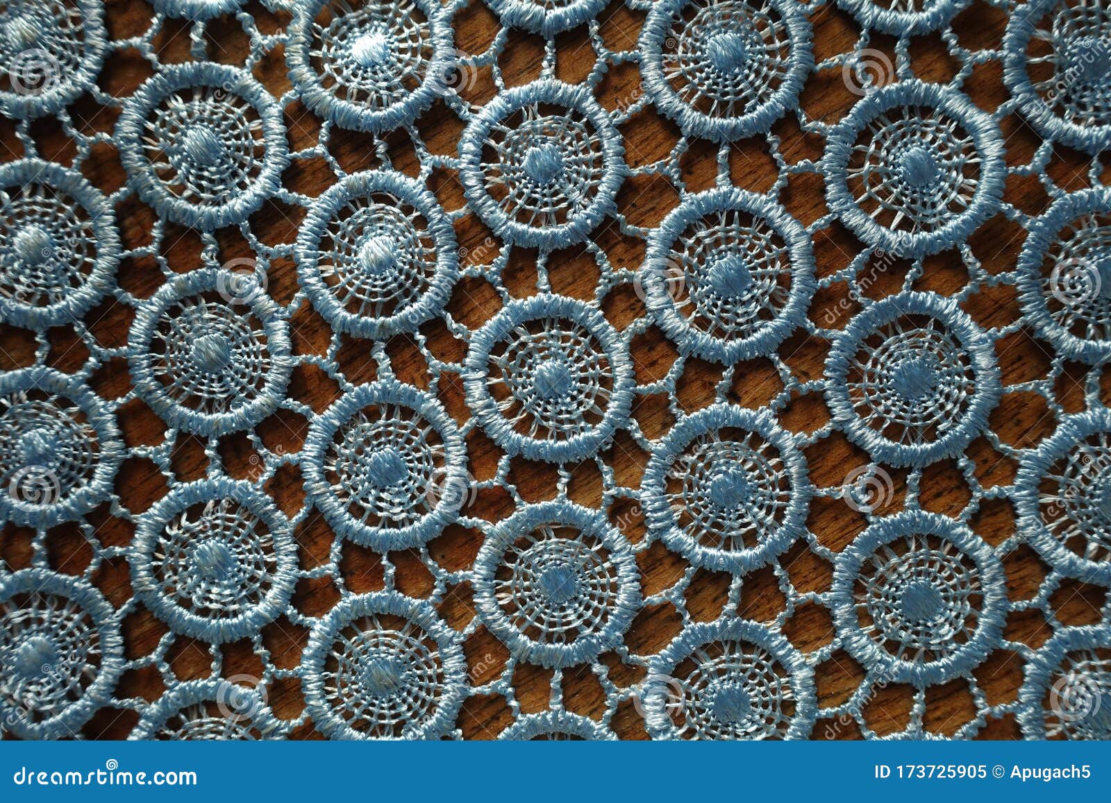 Surface of Light Blue Crochet Lacy Fabric on Wood Stock Image - Image ...