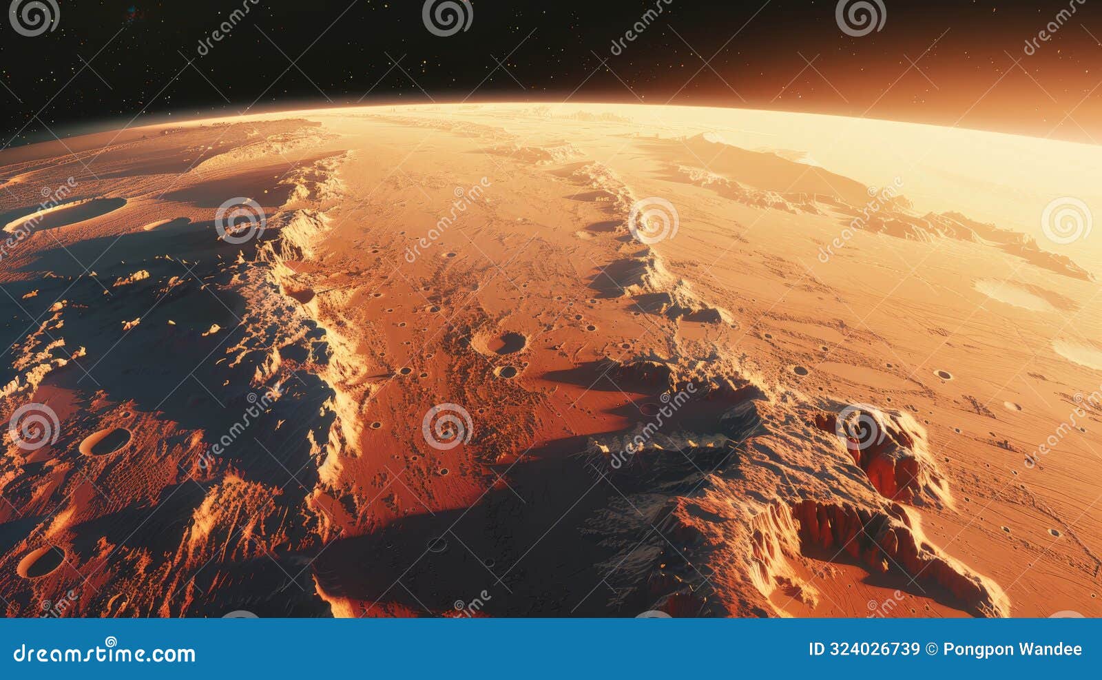Surface of Mars Red Rocky Surface Landscape with Craters, Mountains ...